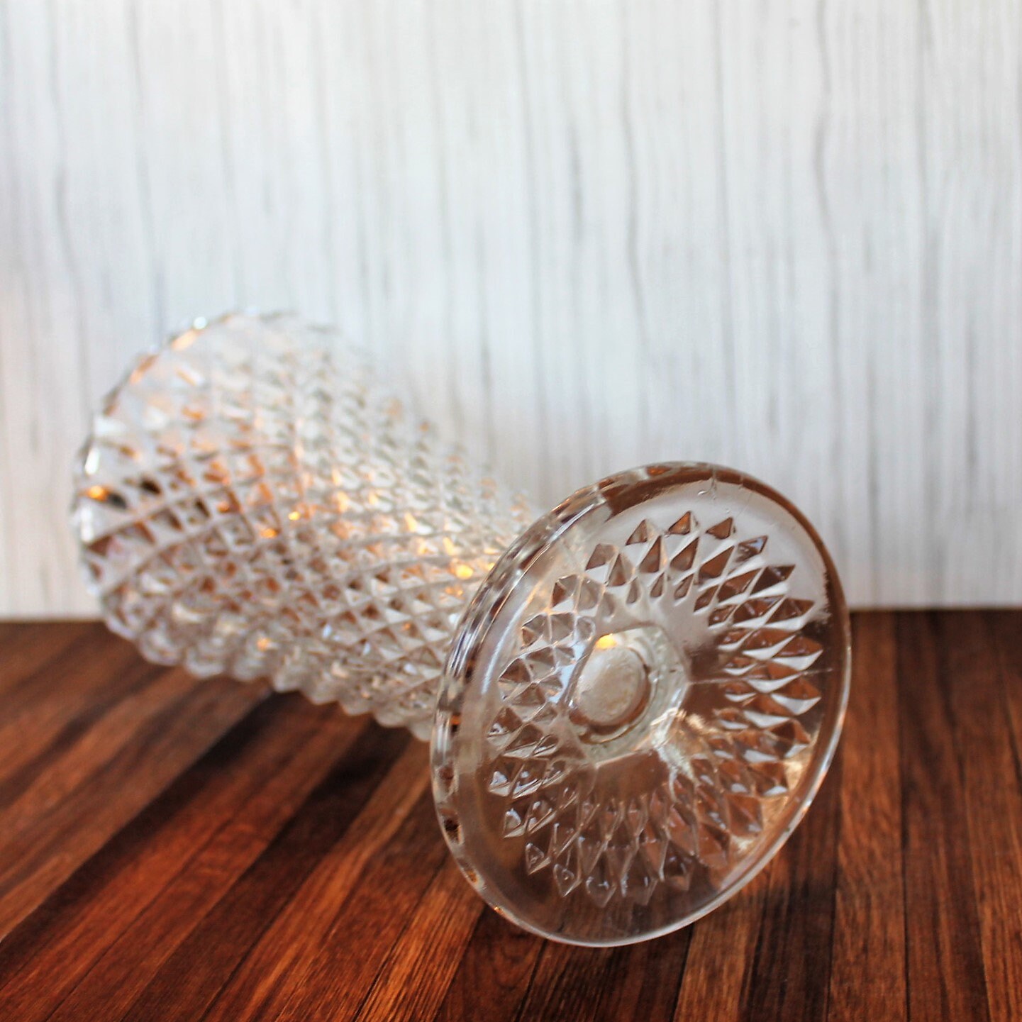 Vintage Indiana Glass Diamond Point Clear Glass Vase Diamondpoint