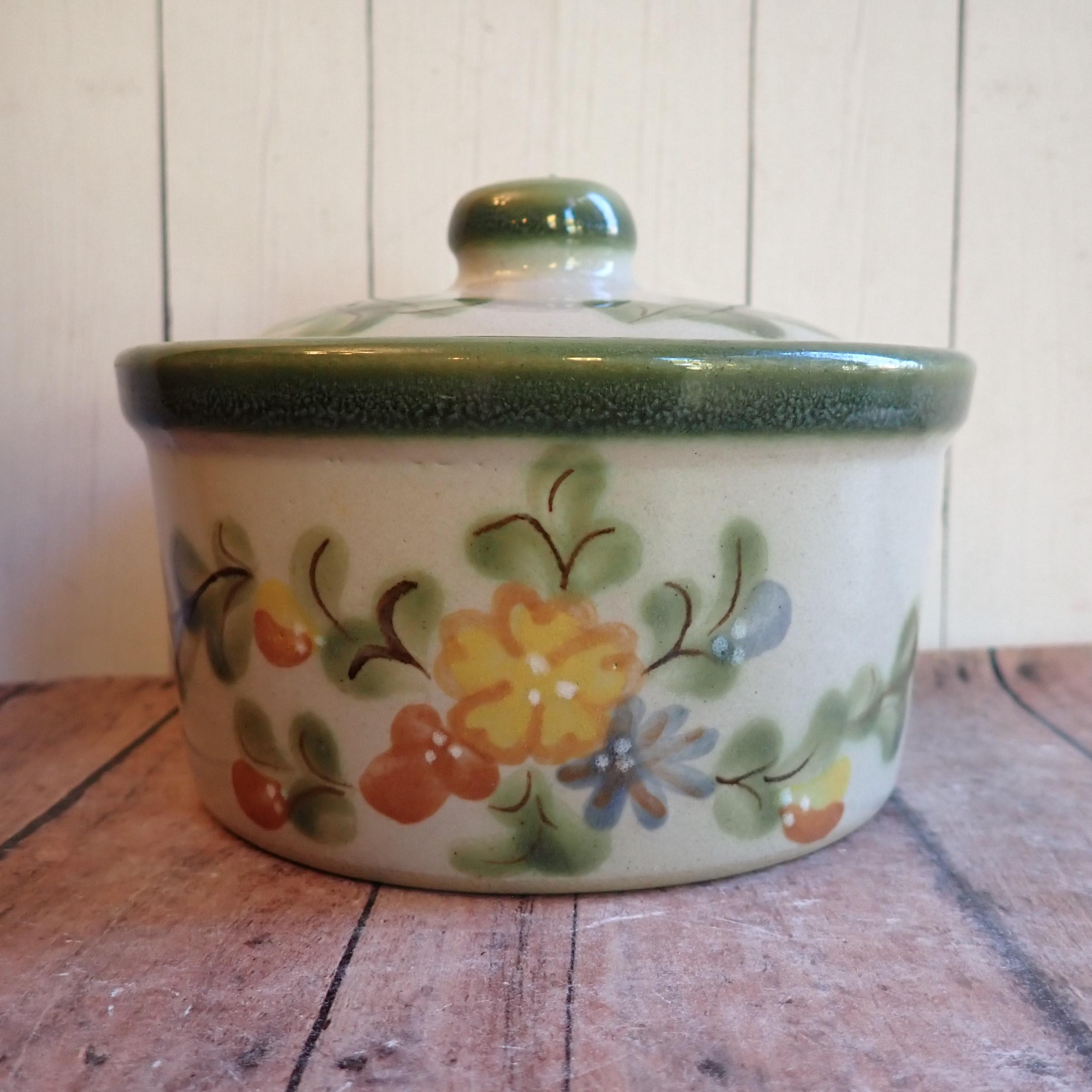 Vintage Louisville Stoneware COUNTRY FLOWER Butter Tub with Lid ...