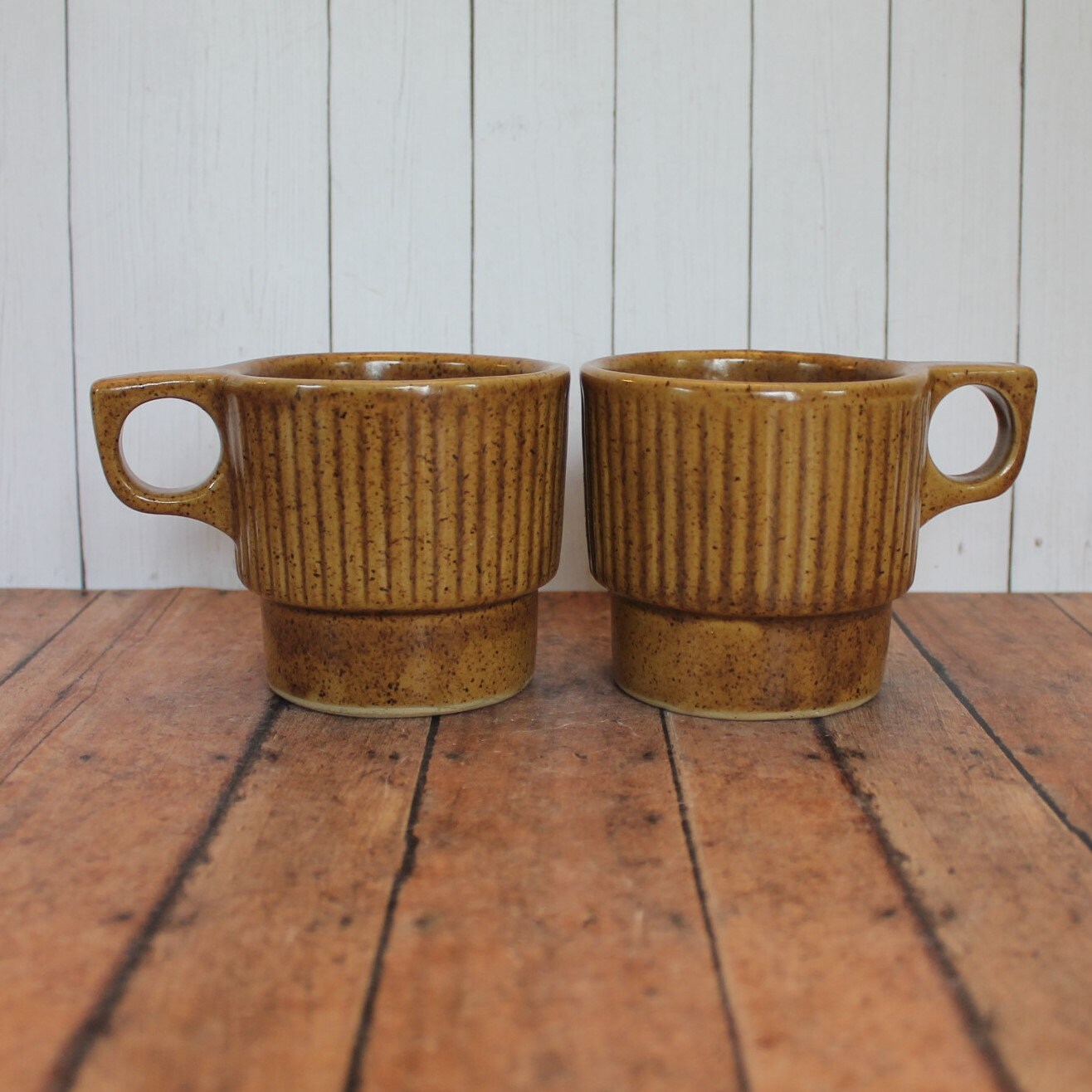Vintage Western Stoneware Mug Coffee Cup Set of 2 Golden Tan Brown with ...