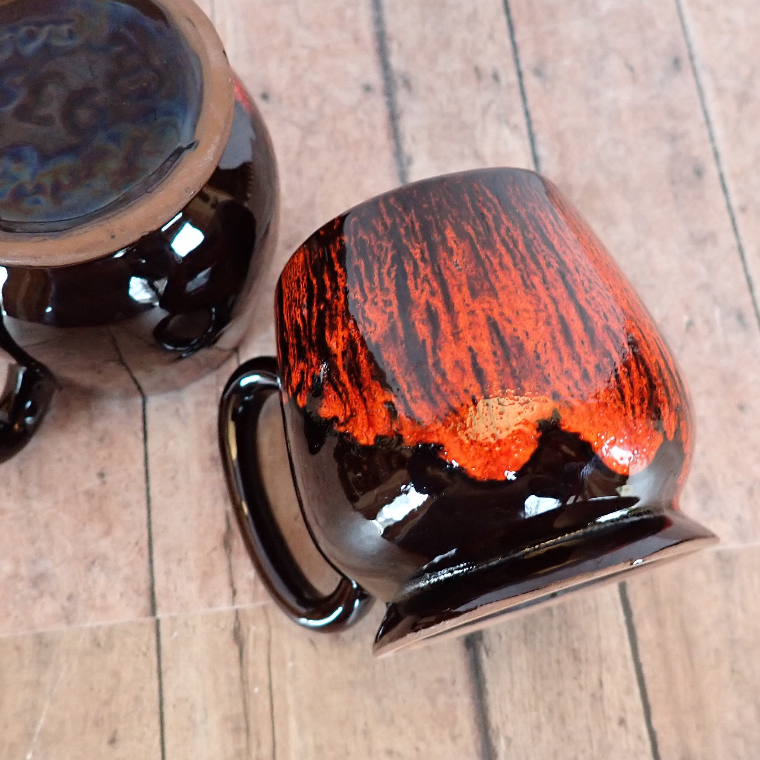 Vintage Canuck Pottery Mug Set of 2 Brown and Orange Drip Glaze Mugs ...