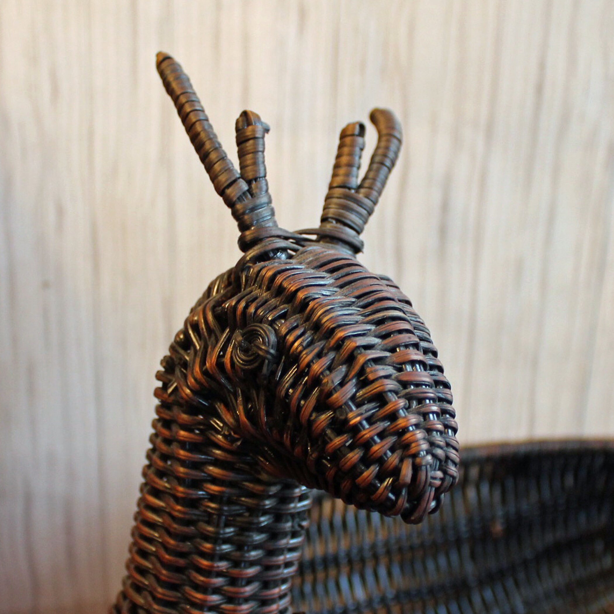 Vintage Brown Woven Wicker Deer Baskets Set of 2 Large and Small Animal ...