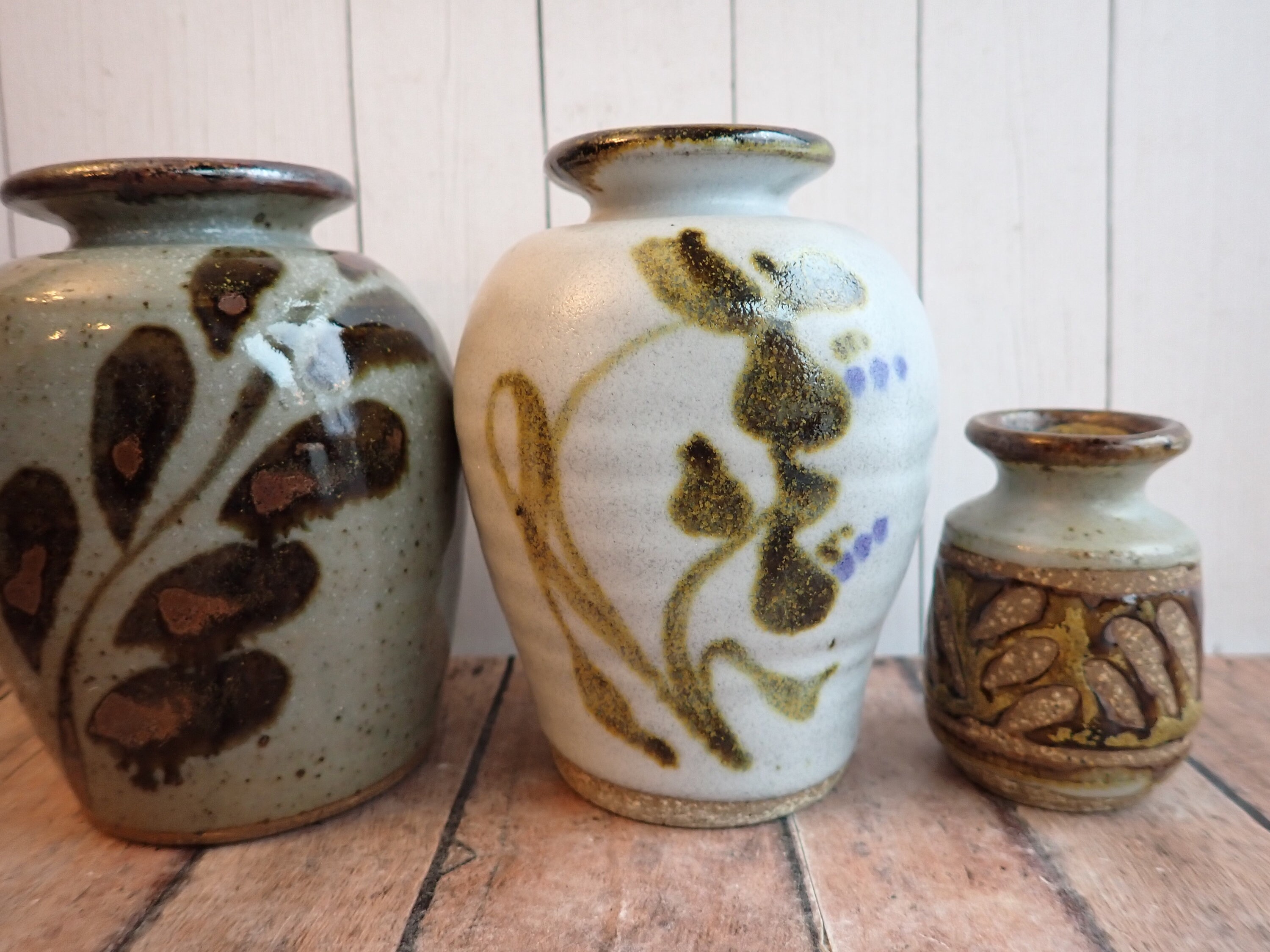 Vintage Peggy Ahlgren Wilson Creek Pottery Gray and Brown Bud Vase Set ...