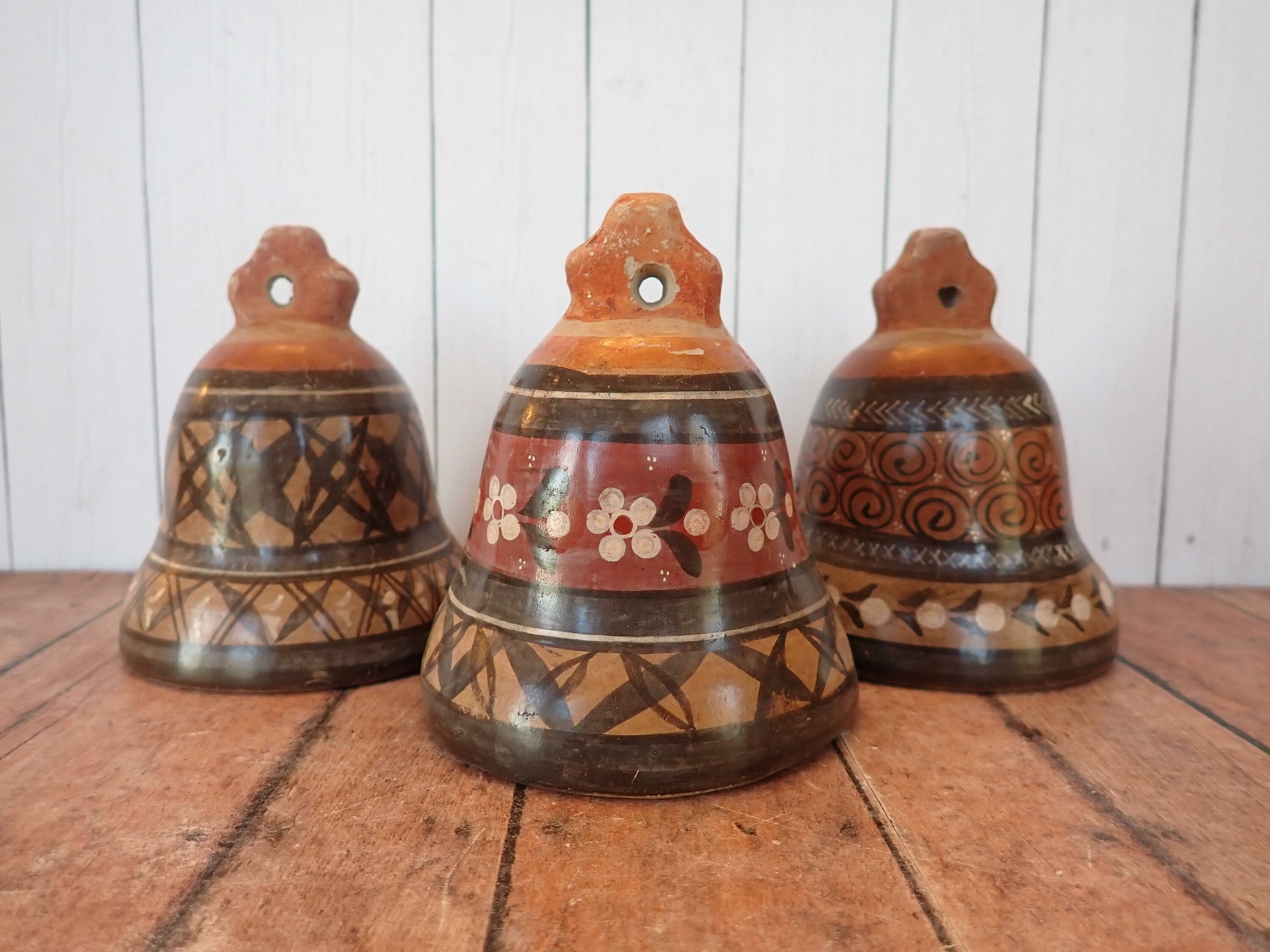 Vintage Mexican Tonala Bell Set of 3 Burnished Ceramic Pottery Made in ...