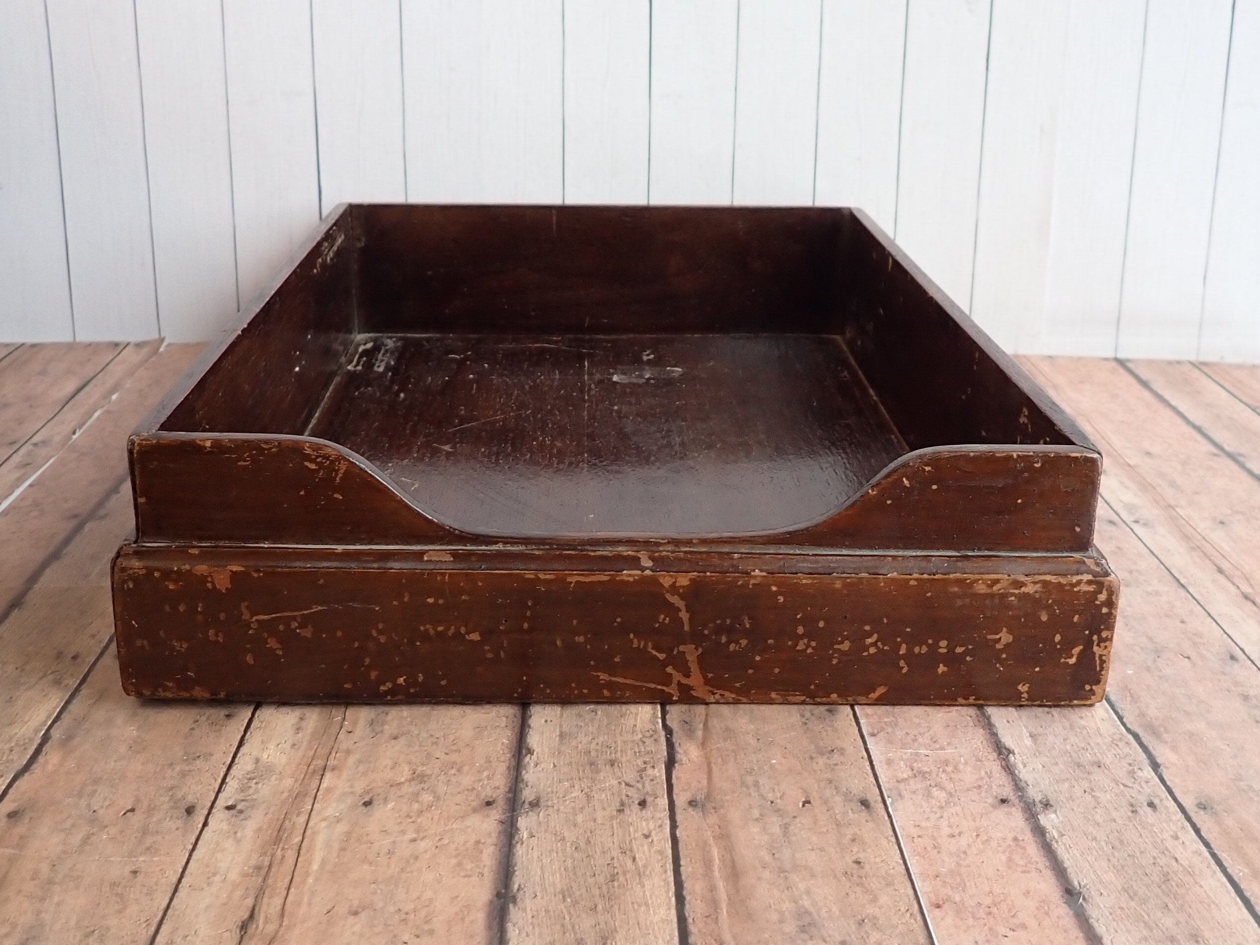 Vintage Wooden Paper Tray Desk Office Storage Wood Organizer Decor US ...