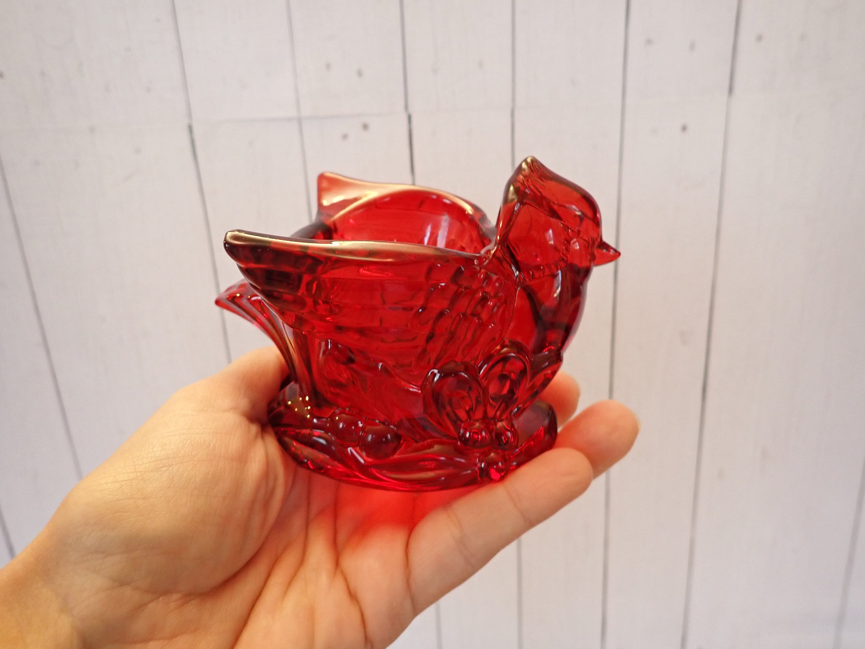 Vintage Gorham Red Glass Bird Cardinal Votive or Tealight Candle Holder ...