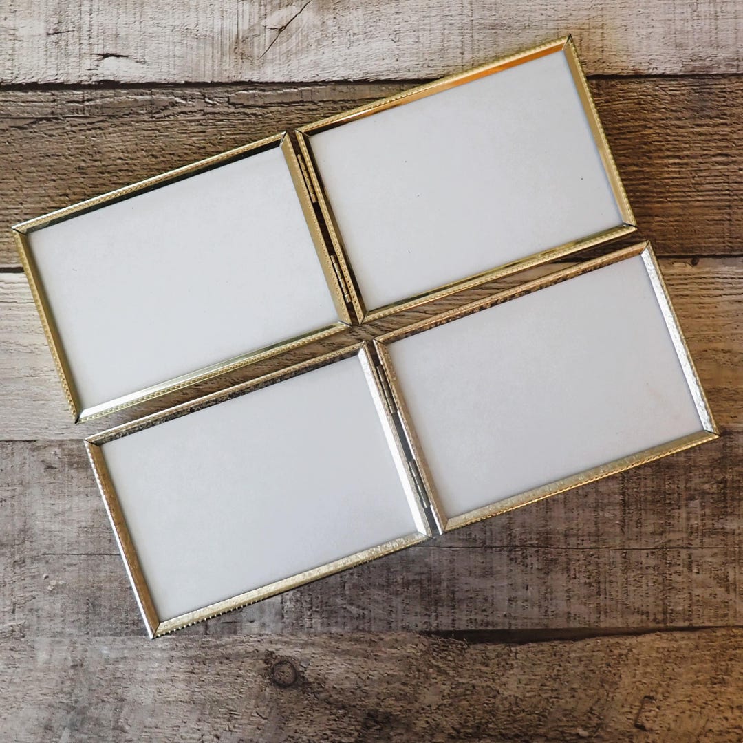 Vintage 3x5 Double Hinged Metal Gold Brass Photo Picture Frame Set of 2 ...