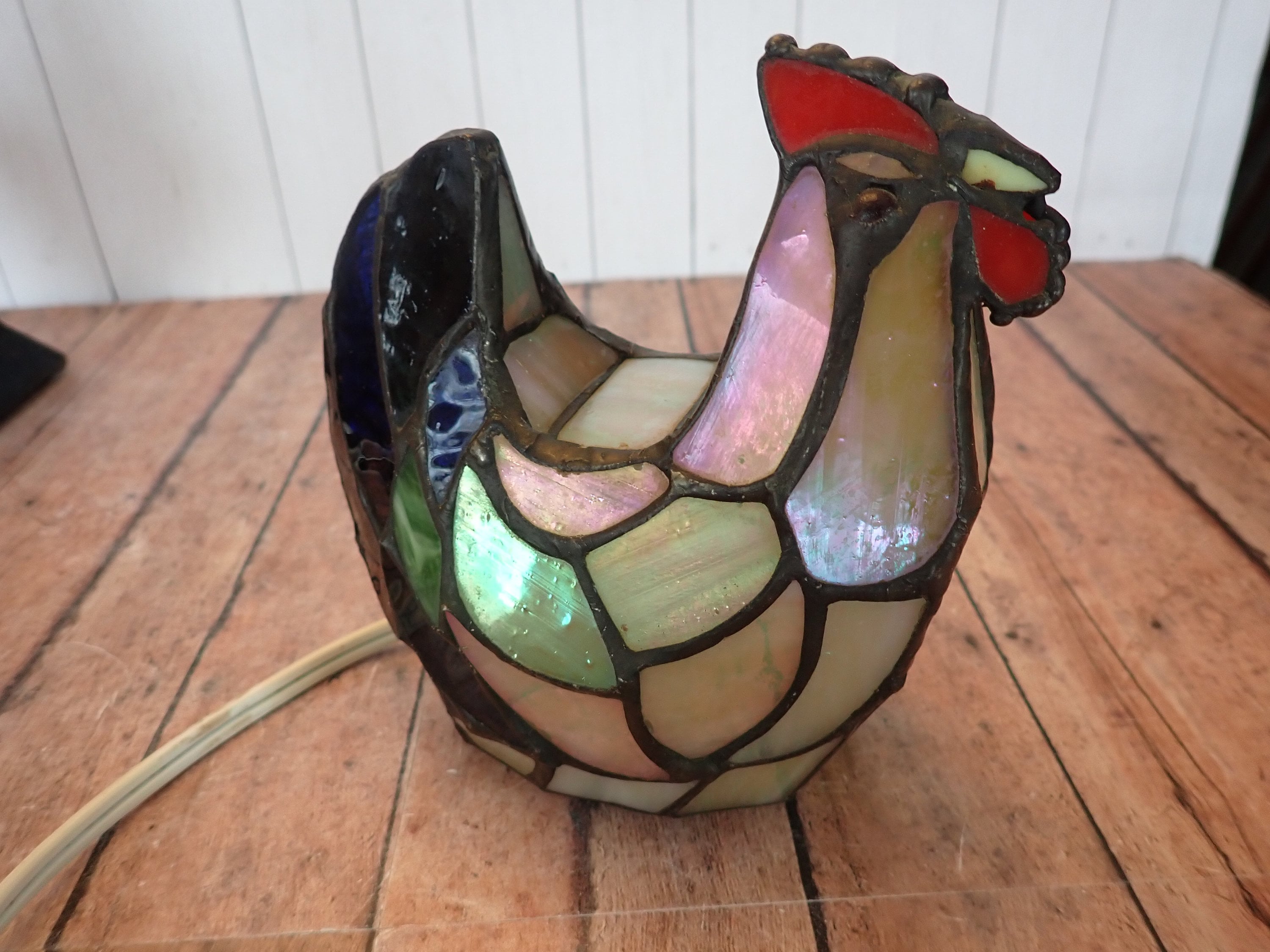 Vintage Stained Glass Rooster Chicken Accent Lamp Night Light Set of 2 ...