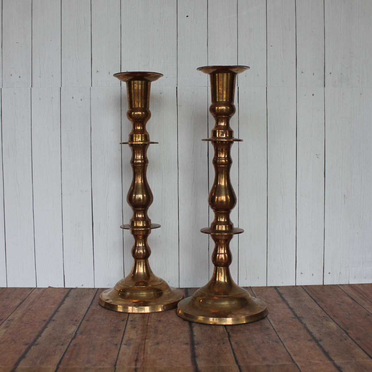 Vintage Large 12 Brass Candlestick Set of 2 Matched Pair Traditional ...