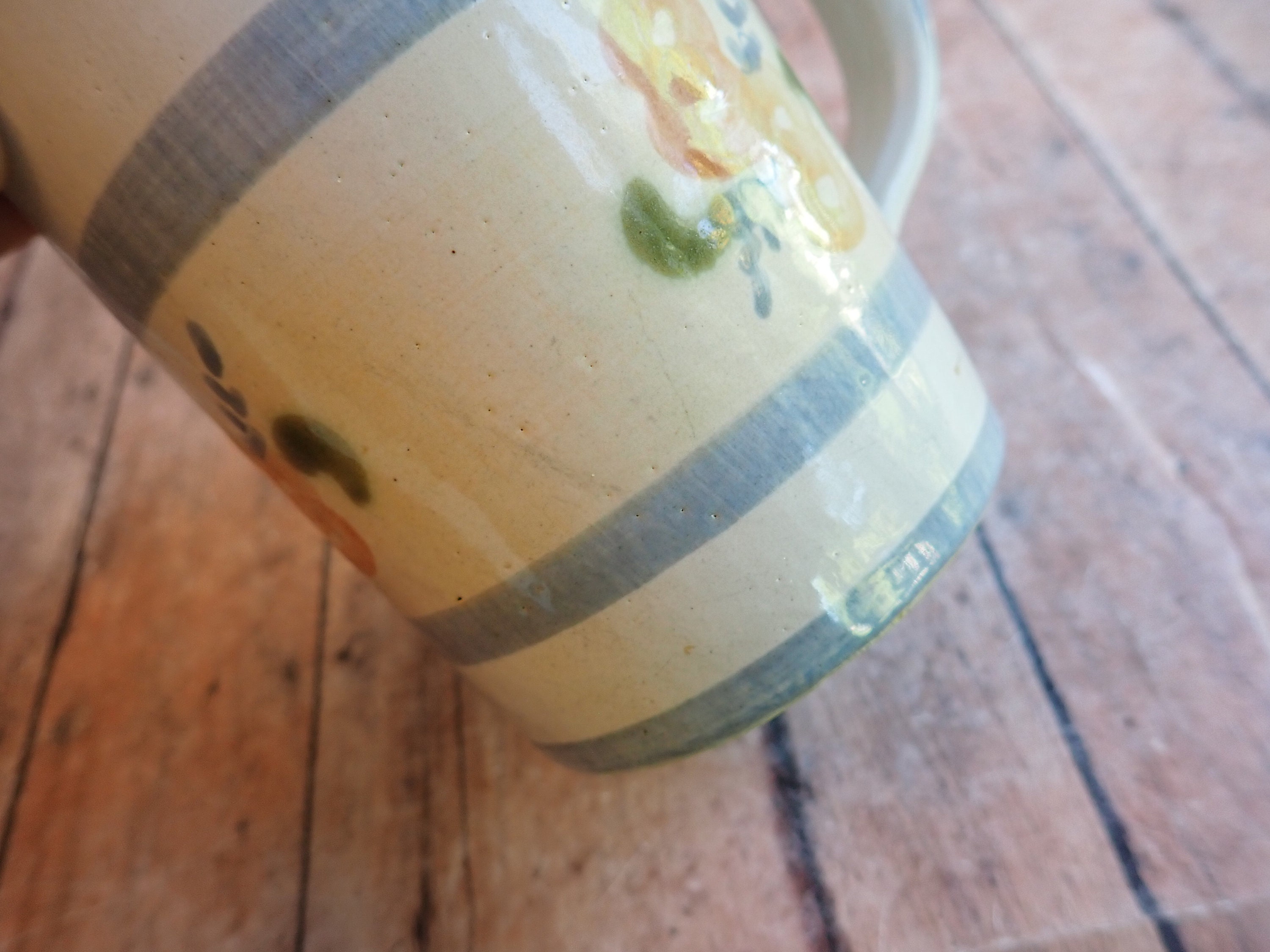 Vintage Louisville Stoneware PRIMROSE Mug Grey Blue Pottery with Pink ...