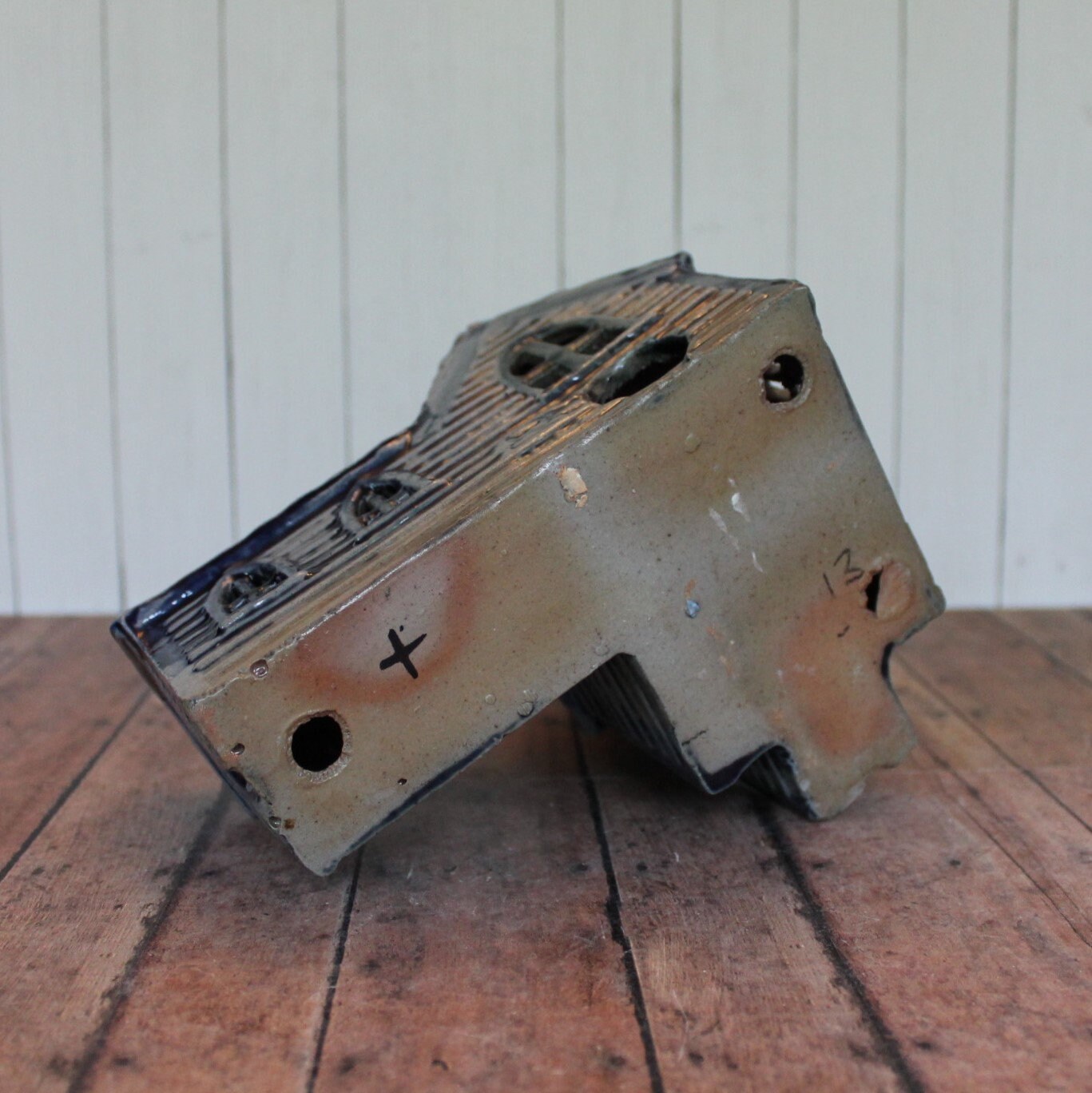 Vintage Rowe Pottery Works Salt Glazed Church Village Building Gray ...