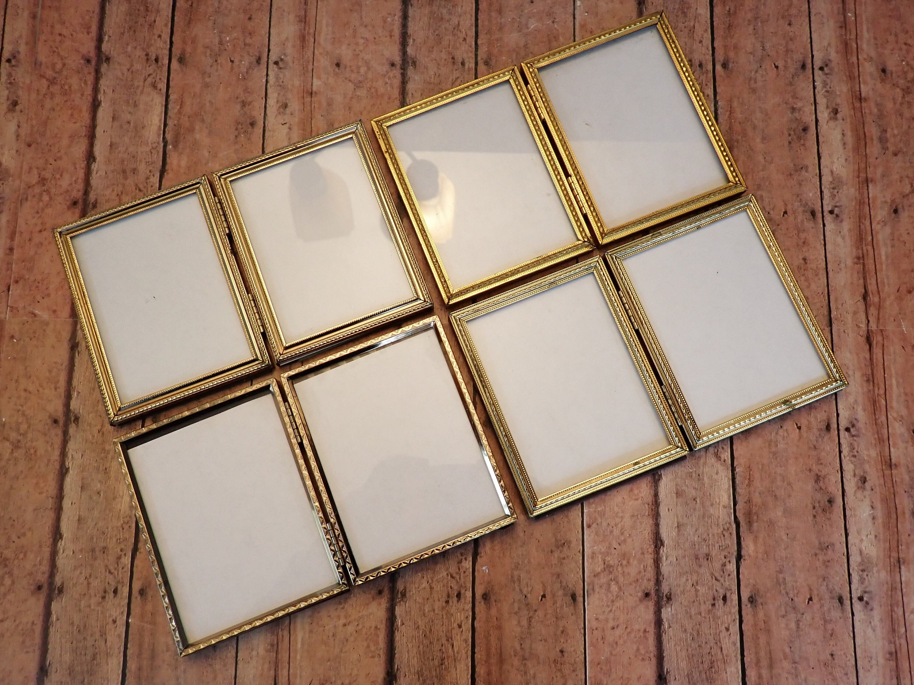 Vintage 3x4 Double Hinged Metal Gold Brass Photo Picture Frame Set of 4 ...