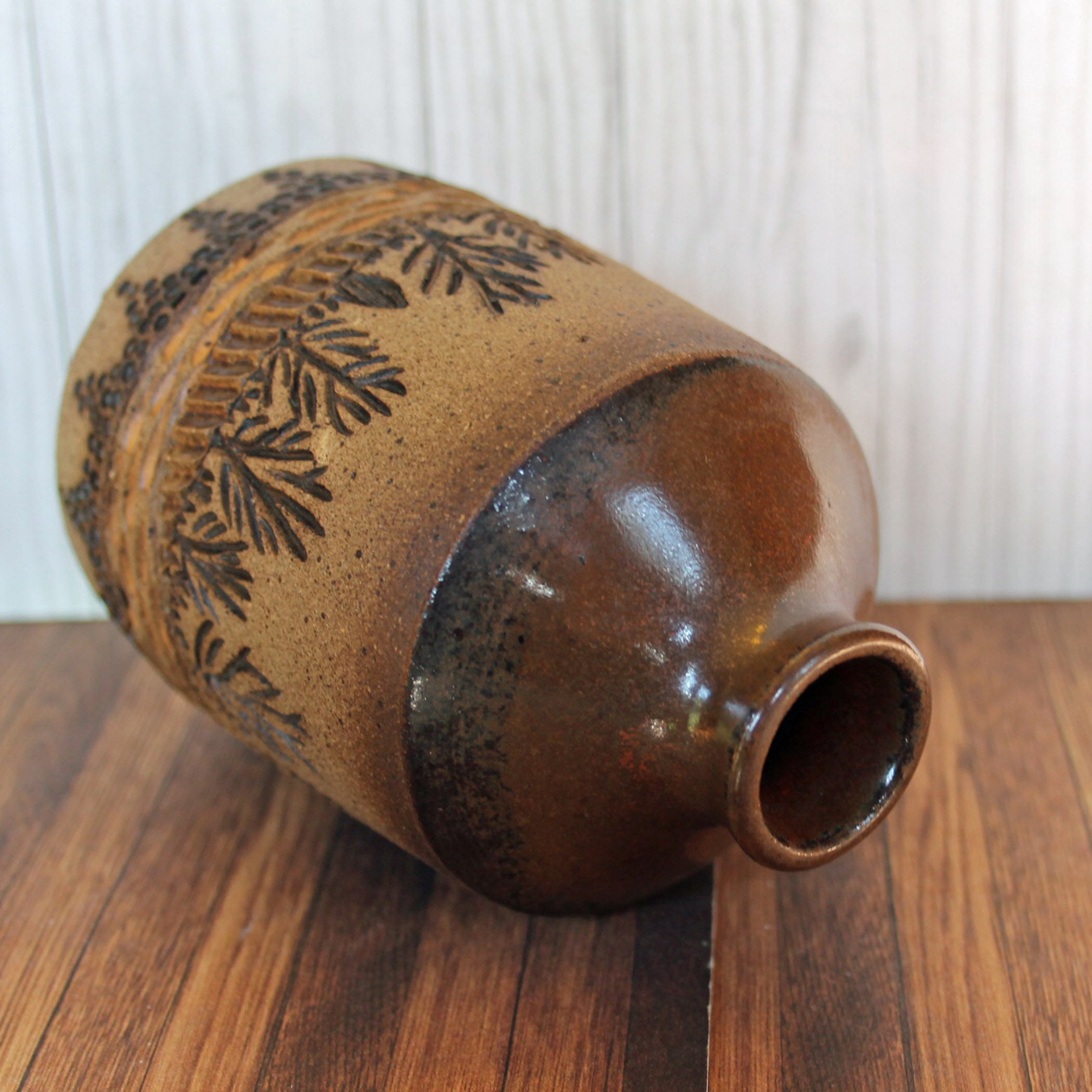 Vintage Ron Lederer Forrest Valley Pottery Stoneware Vase Brown with ...