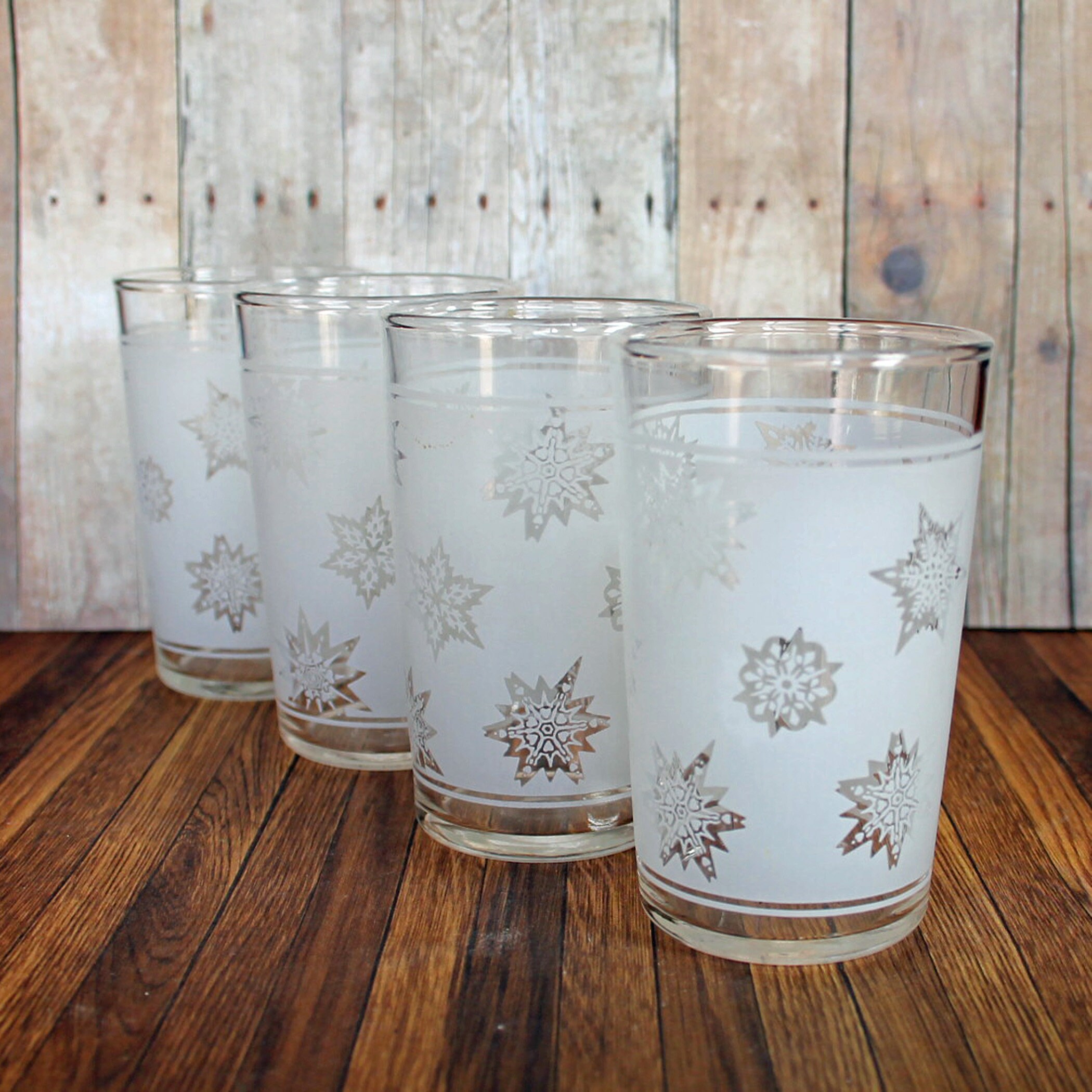 Vintage Federal Glass Atomic Snowflake Juice Glasses Set of 4 Small ...
