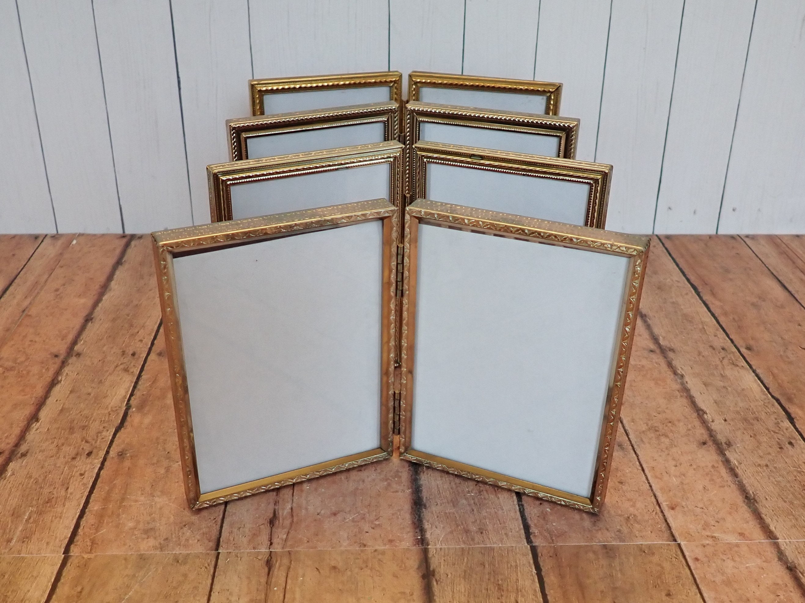 Vintage 3x4 Double Hinged Metal Gold Brass Photo Picture Frame Set of 4 ...