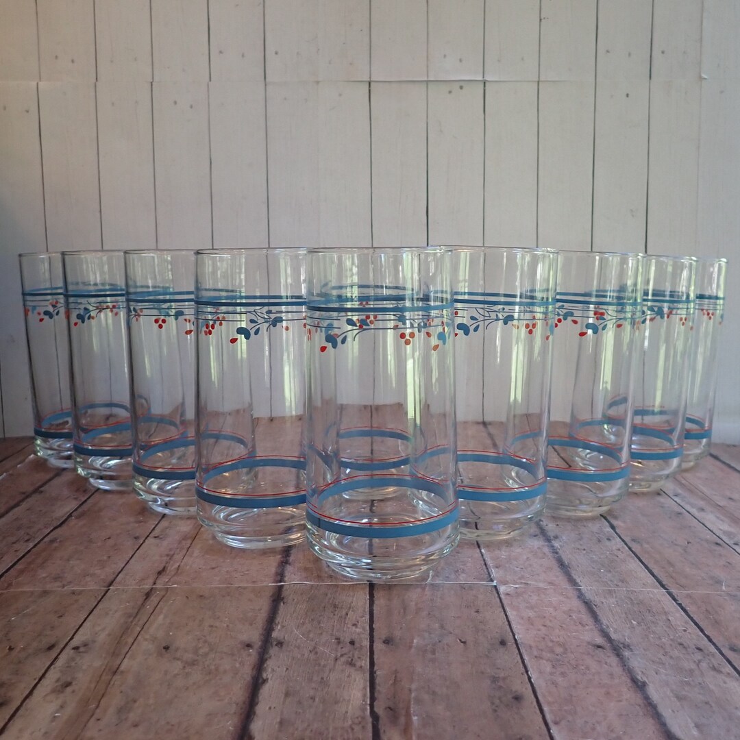 Vintage Corning Corelle COUNTRY VIOLETS 14 Oz. Glass Tumbler Set of 10 ...