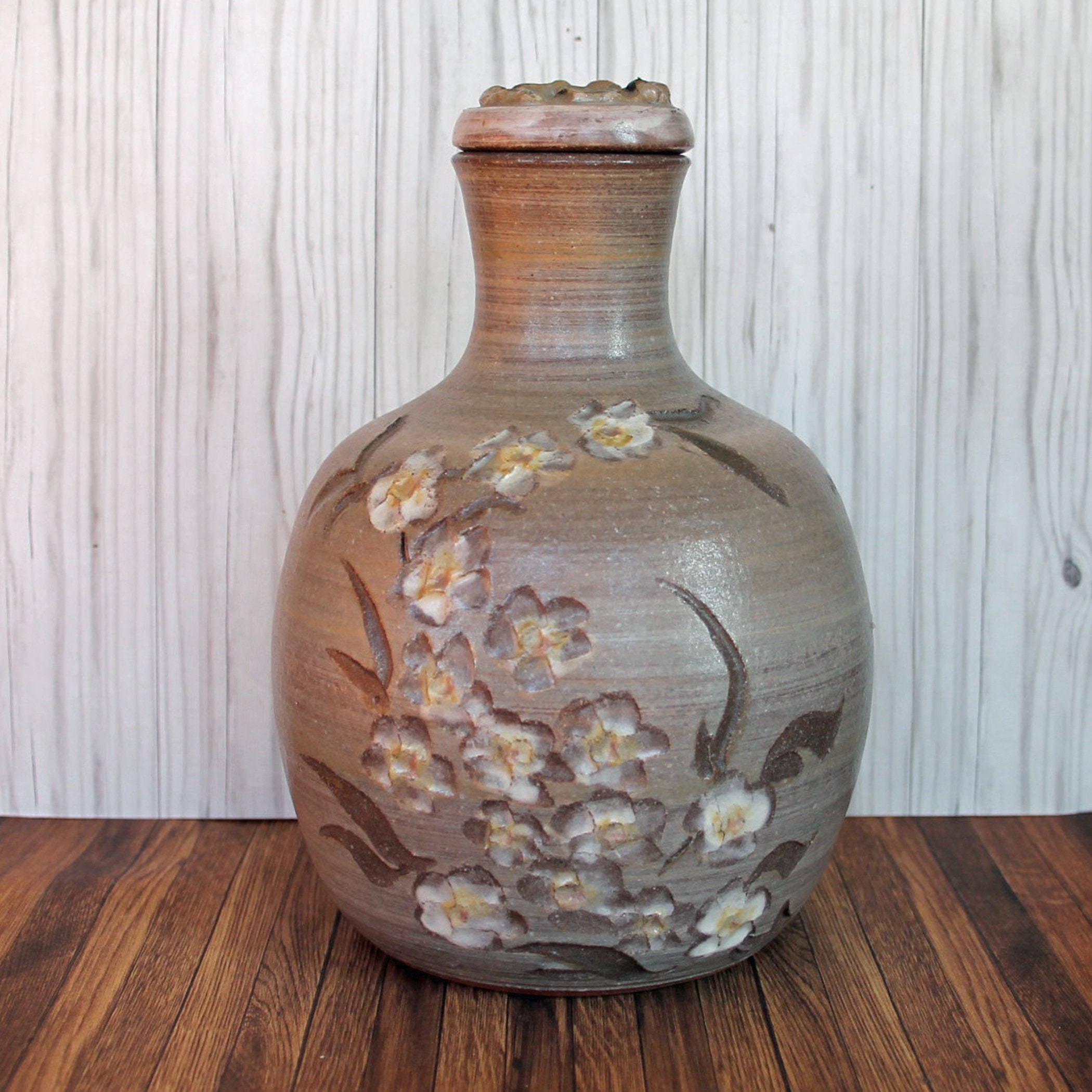 Vintage Stoneware Pottery Wine Decanter Bottle Carafe with Lid Gray ...
