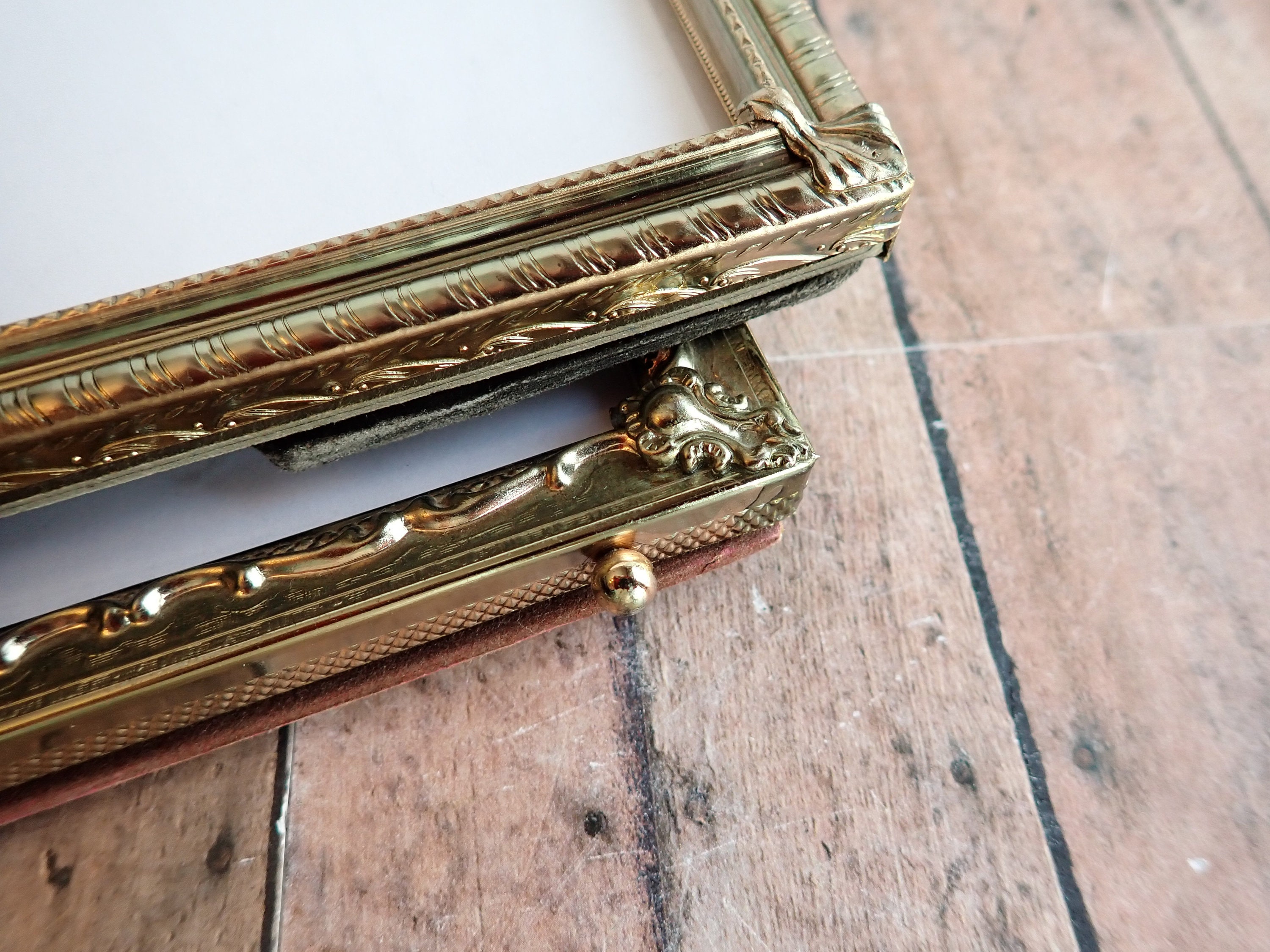 Vintage 8x10 Brass Photo Picture Frame Set of 2 with Scroll and Ribbed ...