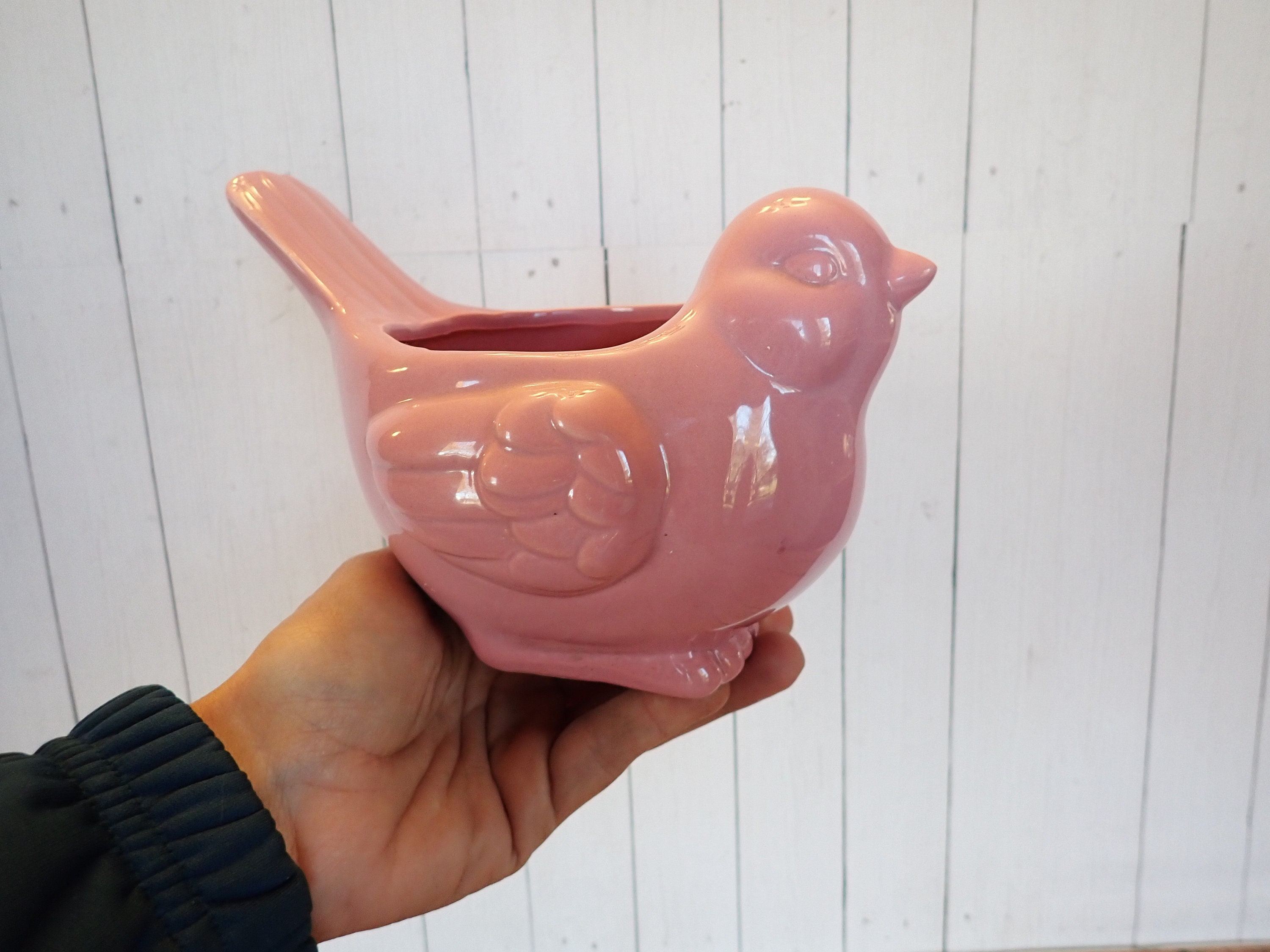 Vintage Pink Ceramic Bird Planter Flowerpot Flower Pot Sleek Modern ...