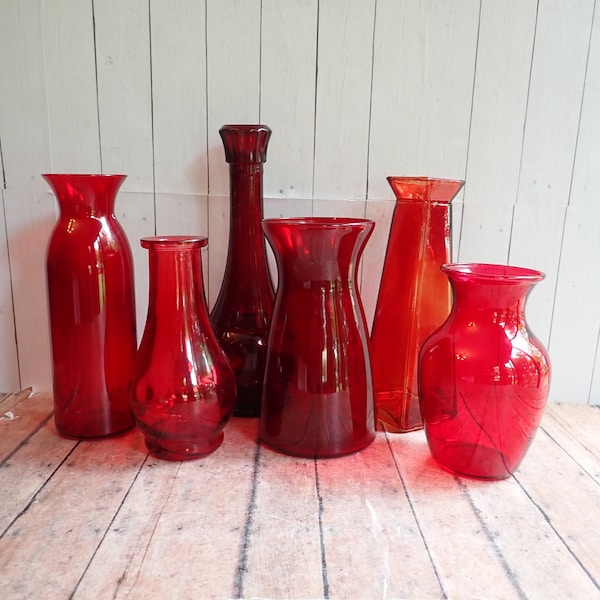Red Glass Vases - Etsy
