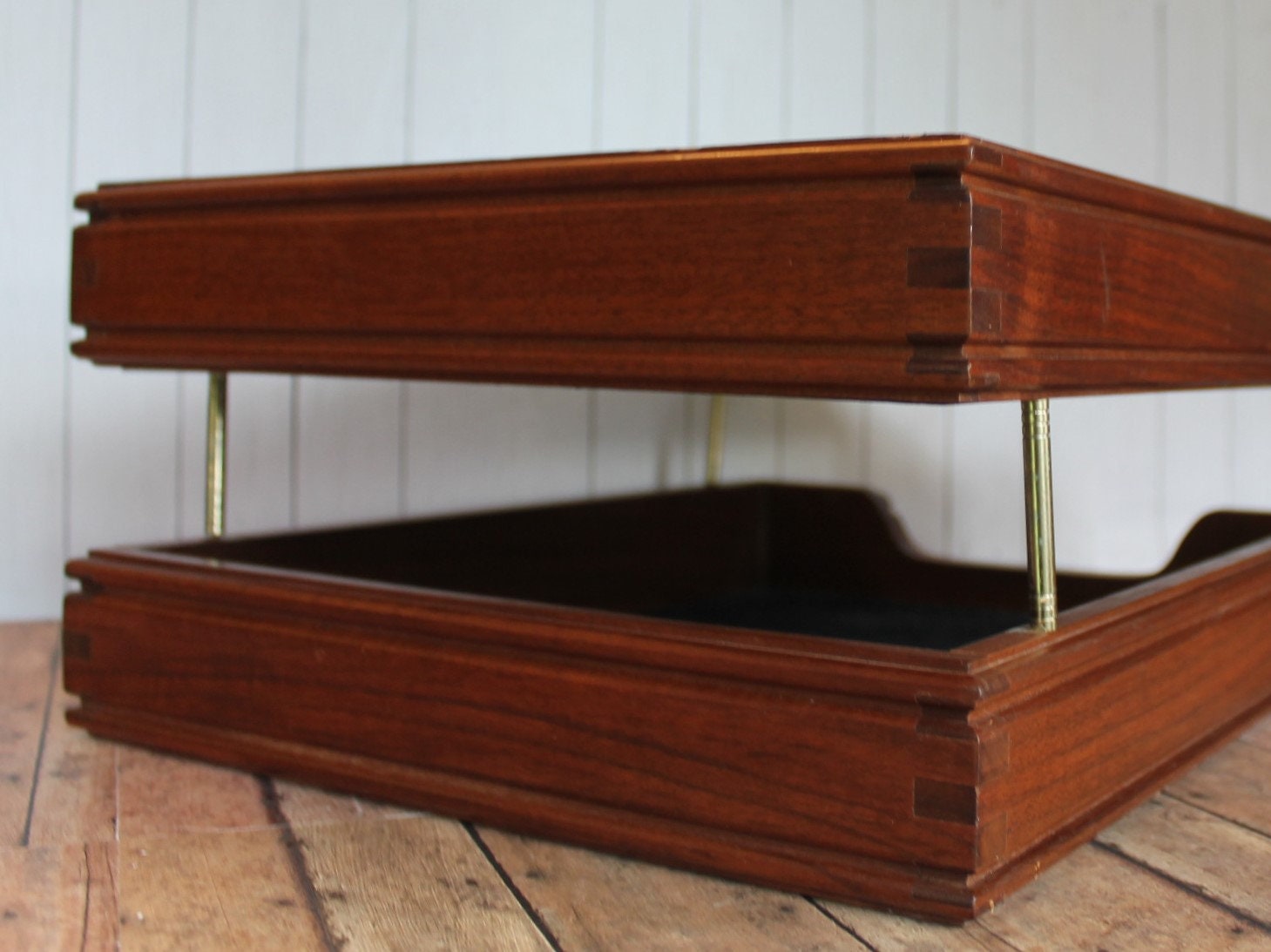 Vintage Wooden 2-Tier Paper Tray Desk Office Storage Newell Office ...