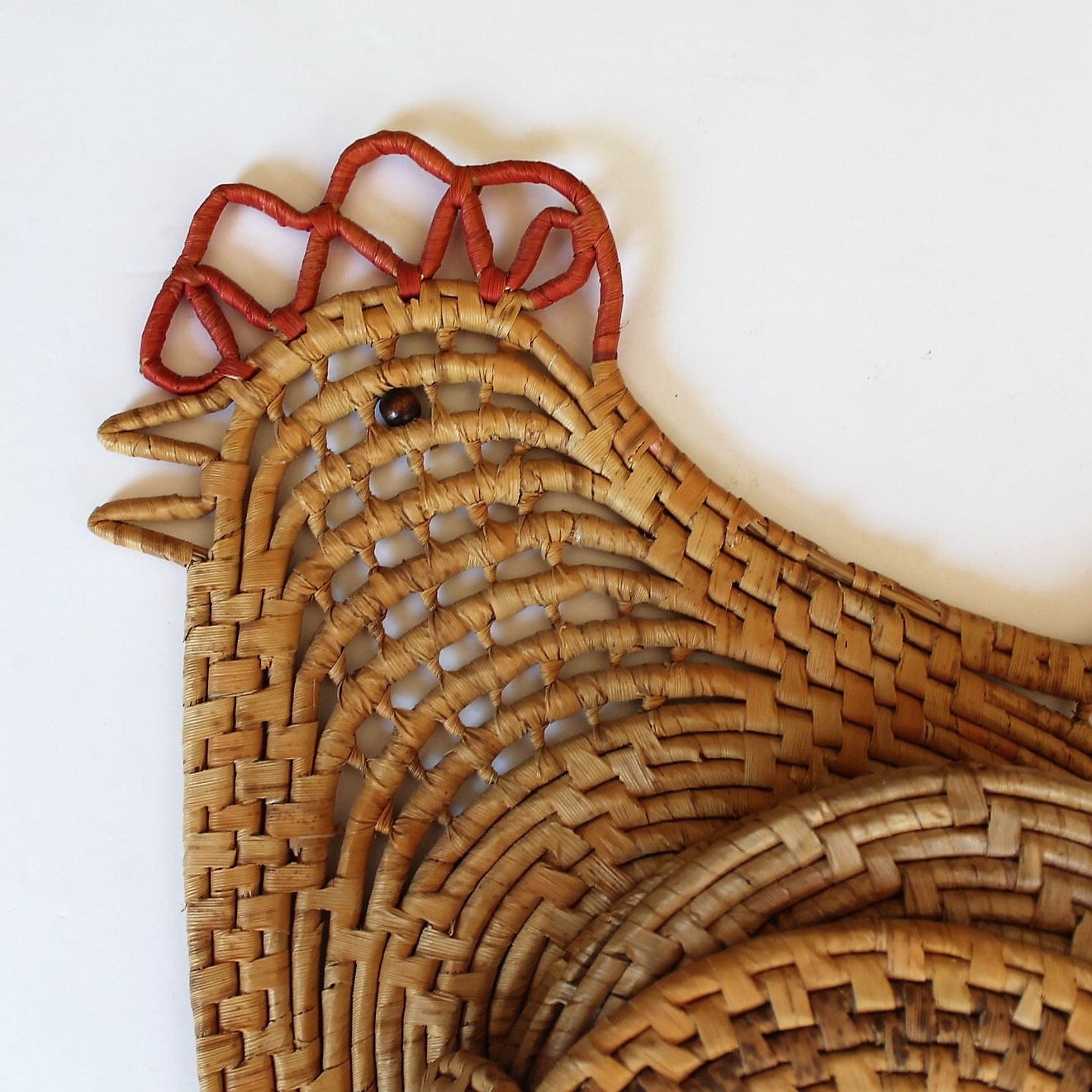 Vintage Wicker Rooster Chicken Trivet Set Wall Hanging