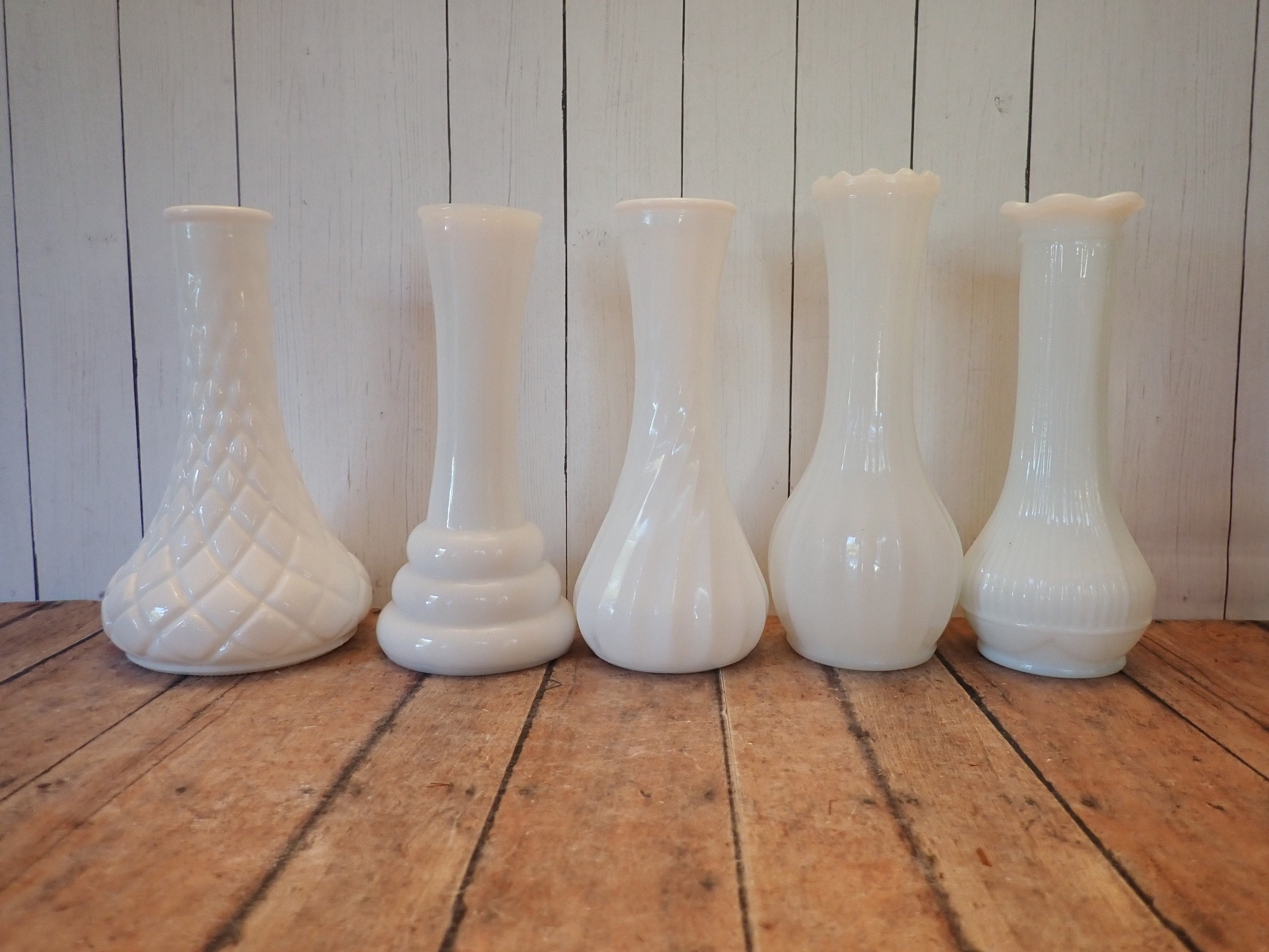 Vintage Set of 10 White Milk Glass Vases Short 6 Vases Different ...