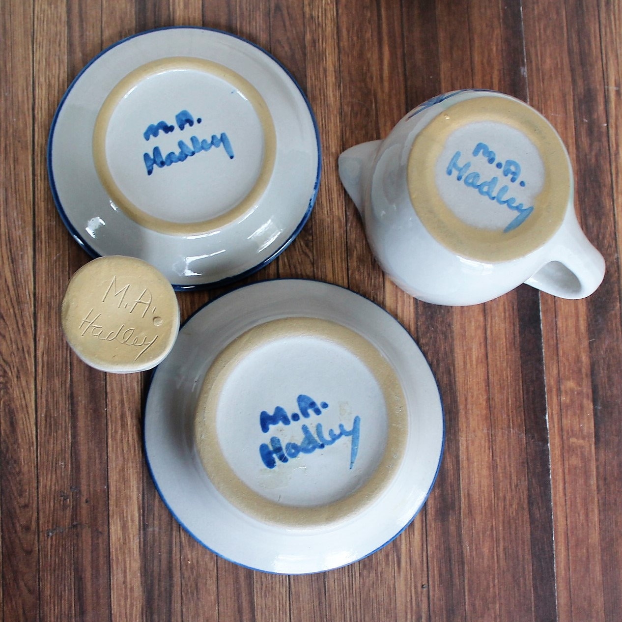 Vintage MA MARY HADLEY Pottery Set of 4 Country Scene Blue Cow Mini ...