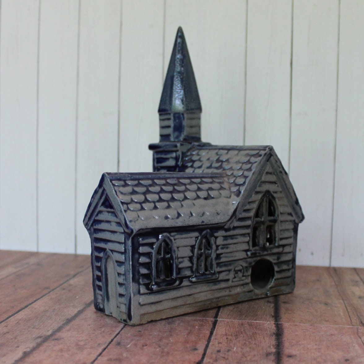 Vintage Rowe Pottery Works Salt Glazed Church Village Building Gray ...