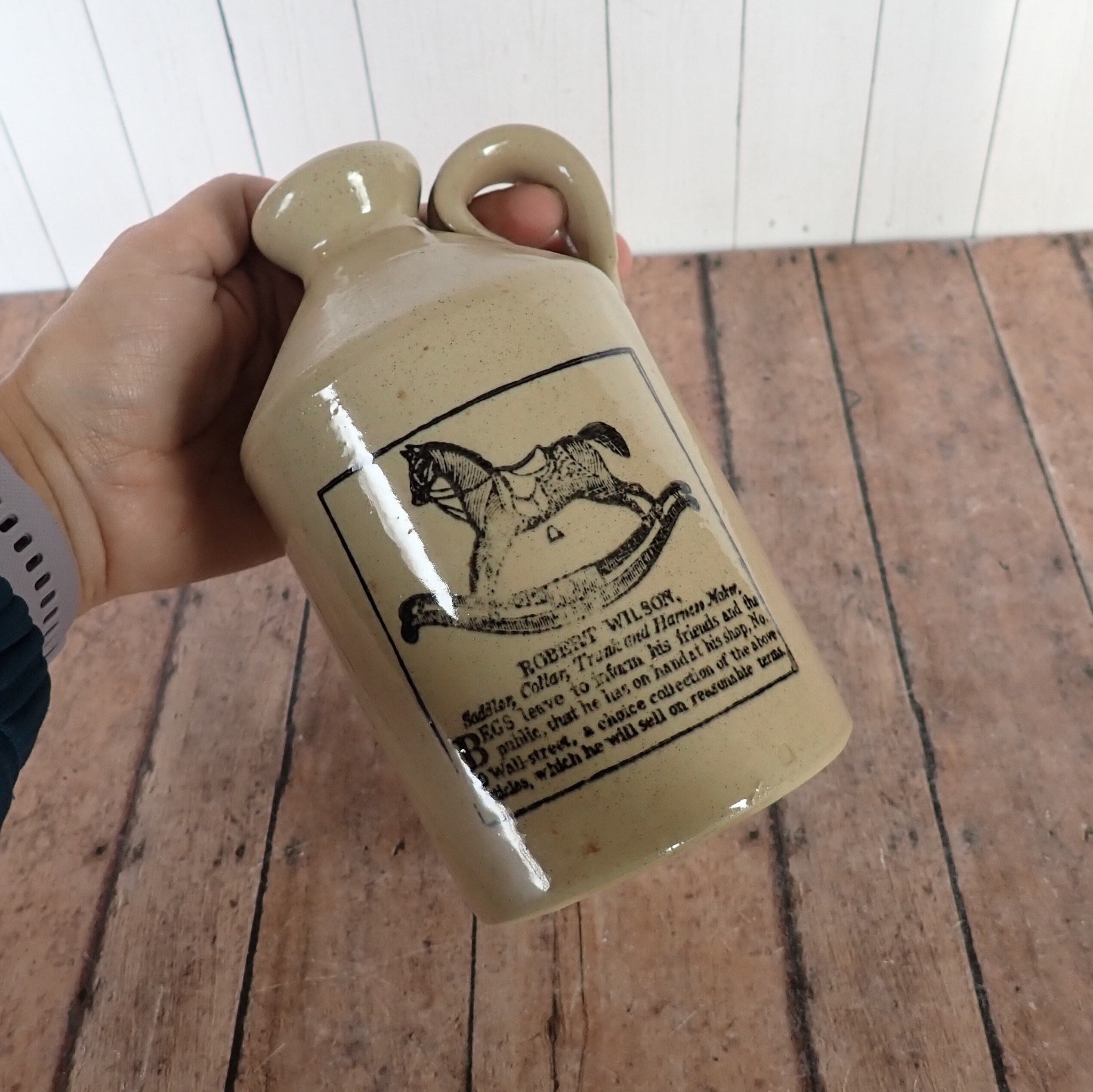 Vintage Stoneware Advertising Jug Bottle Cream and Black Lettering ...