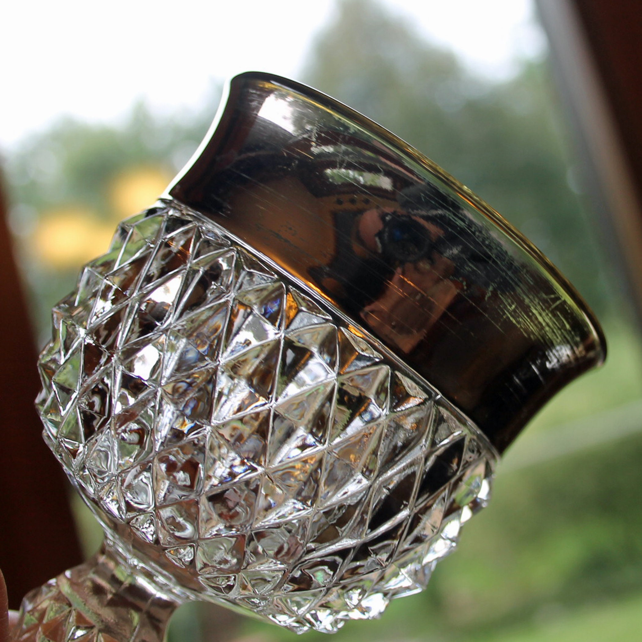 Vintage Indiana Glass Diamond Point Clear Silver Wine Glass Set of 3 ...