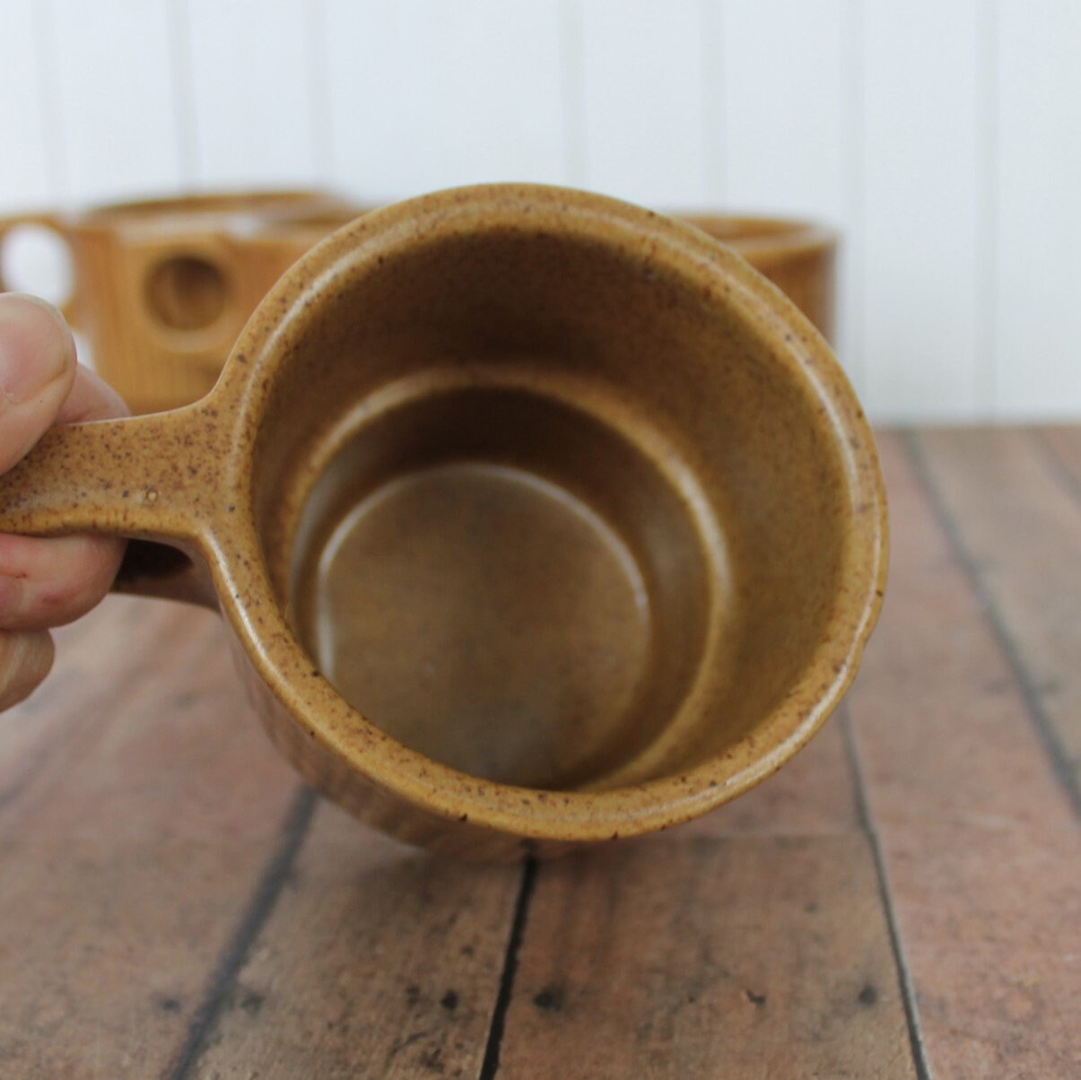 Vintage Western Stoneware Mug Coffee Cup Set of 4 Golden Tan Brown with ...