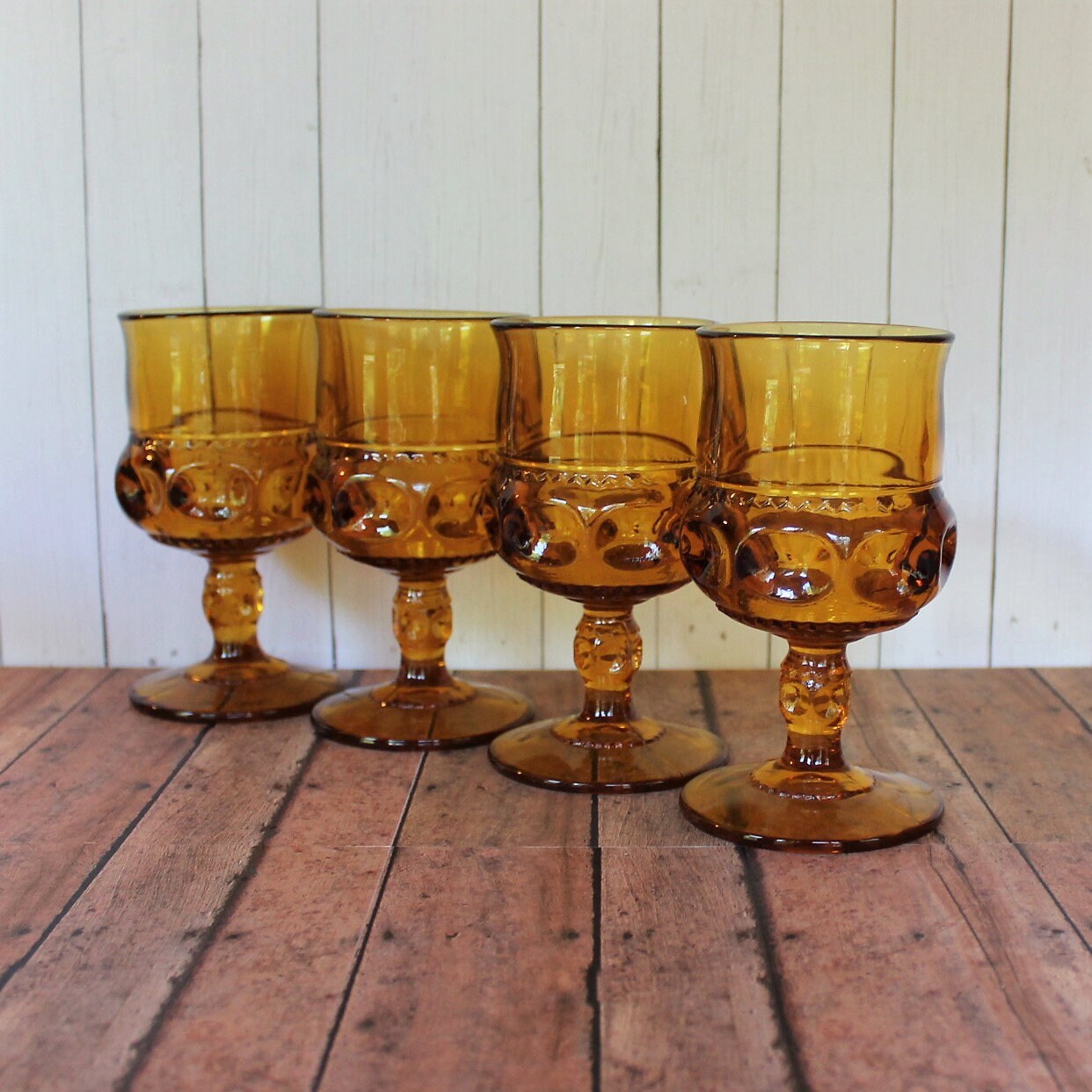 Vintage Indiana Glass Colony KINGS CROWN Gold Honey Amber Water Goblet ...