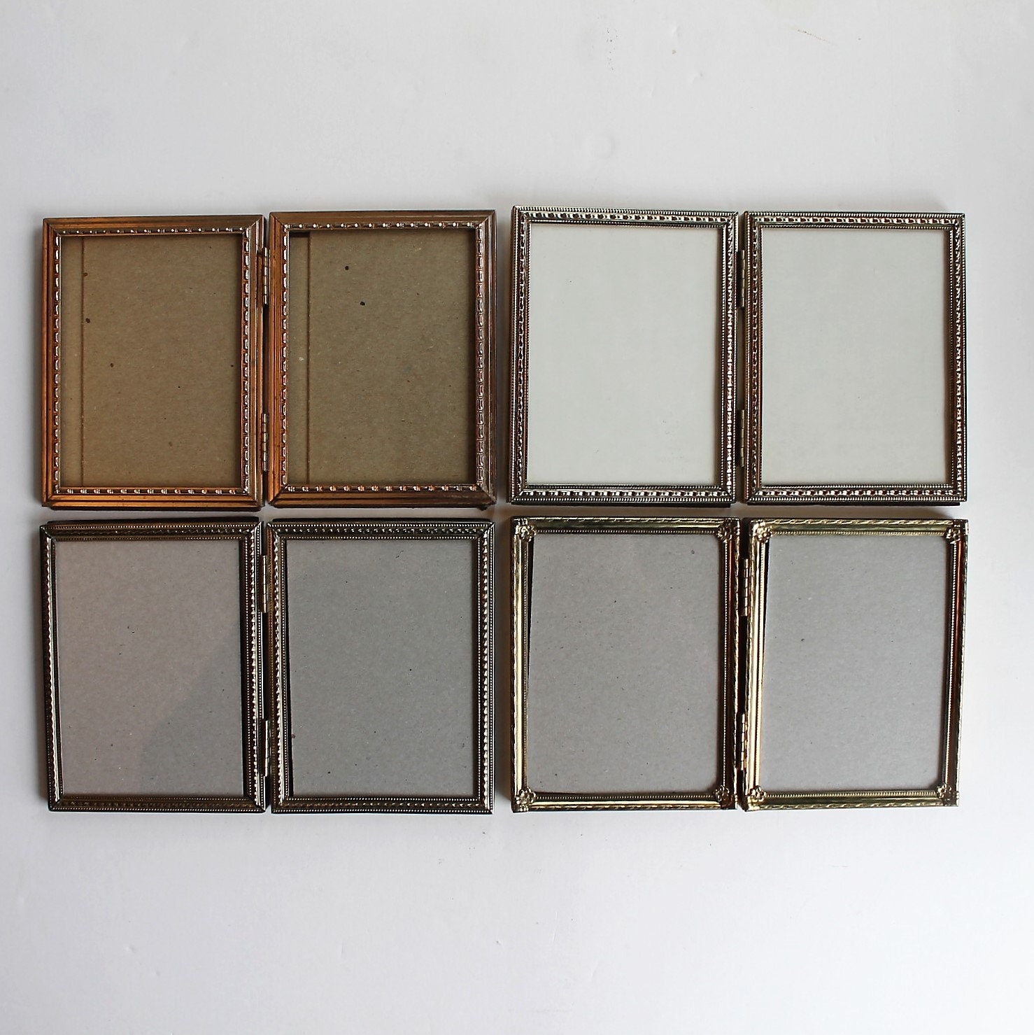 Vintage 3x4 Double Hinged Metal Gold Brass Photo Picture Frame Set of 4 ...