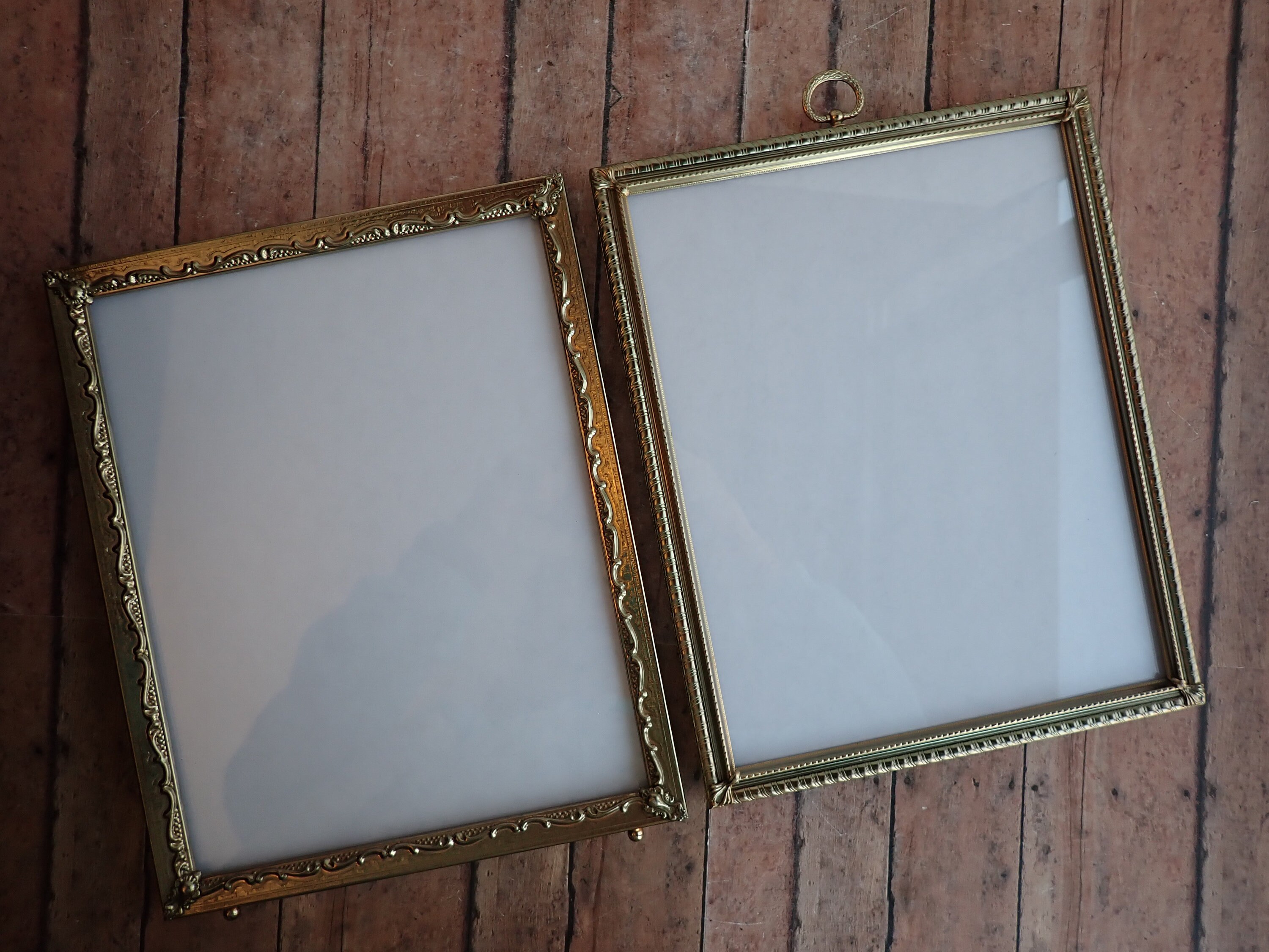 Vintage 8x10 Brass Photo Picture Frame Set of 2 with Scroll and Ribbed ...