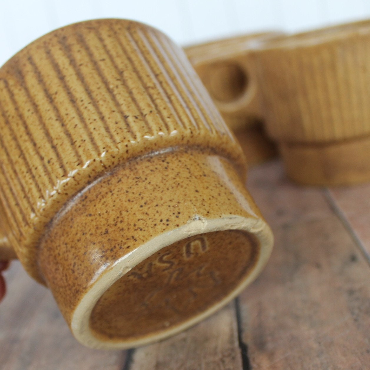 Vintage Western Stoneware Mug Coffee Cup Set of 4 Golden Tan Brown with ...
