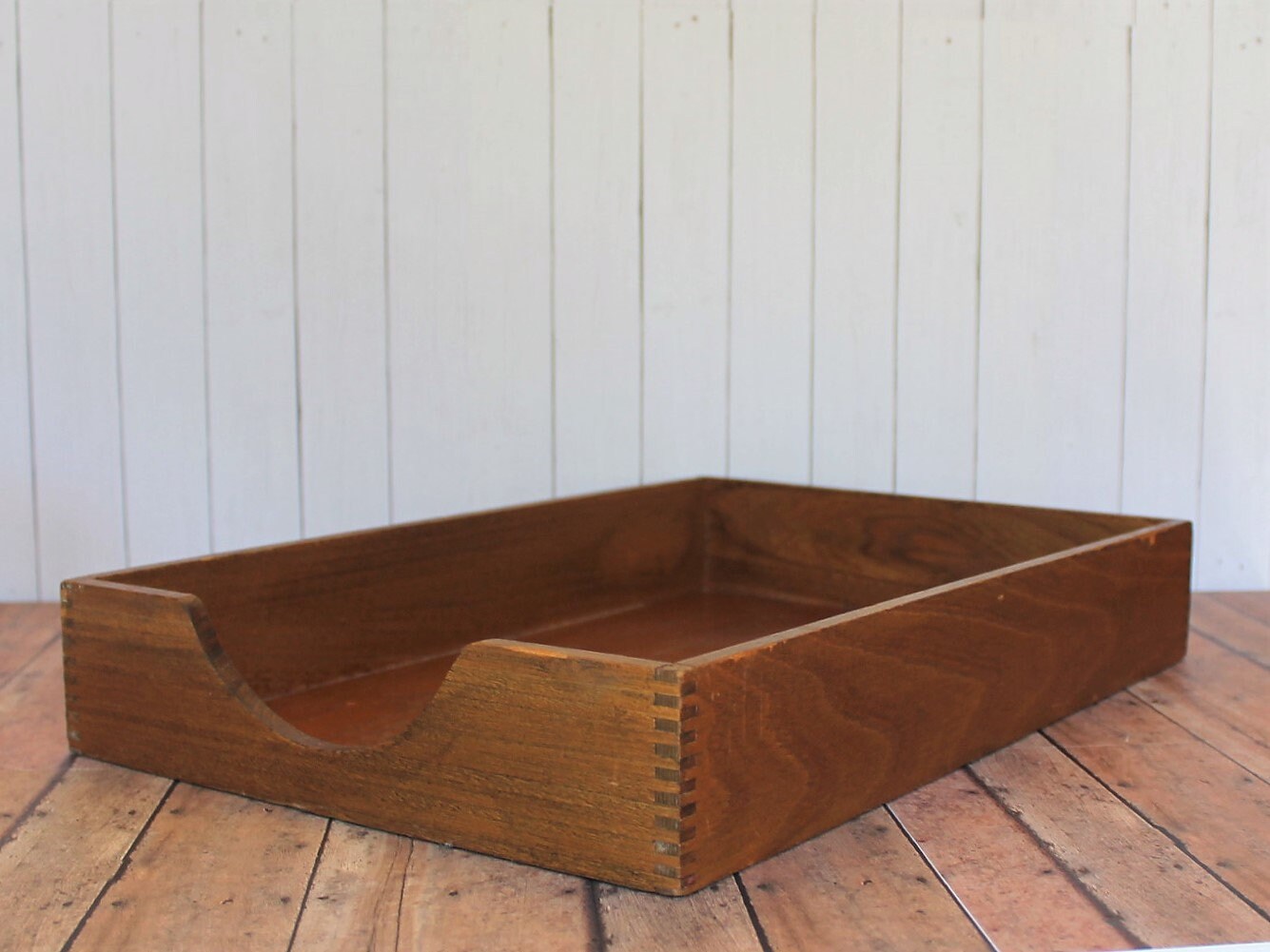 Vintage Wooden Paper Tray Desk Office Storage Wood Organizer Decor