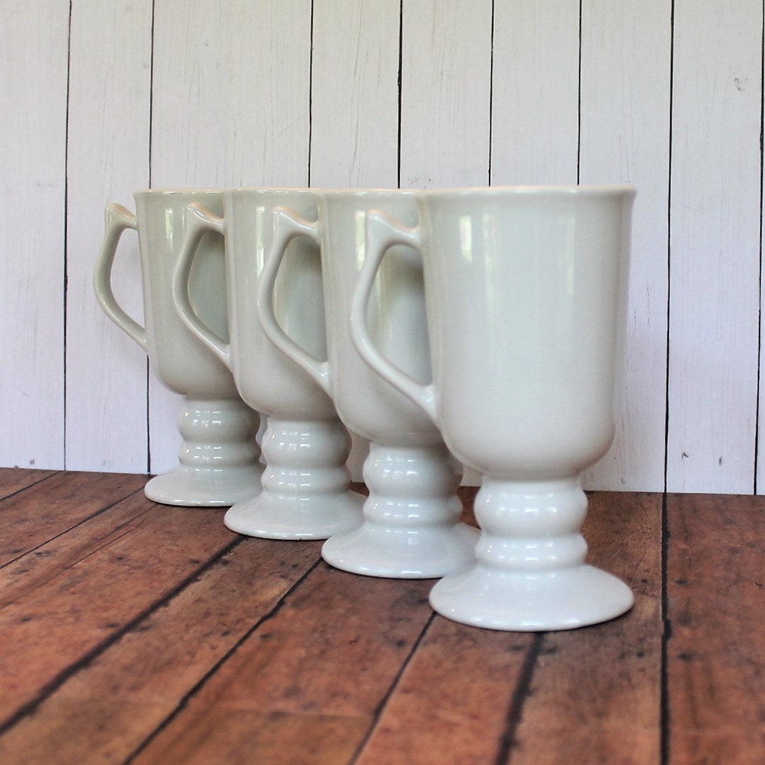 Vintage HALL Pottery White Pedestal Mug Set of 4 Irish Coffee Cup ...