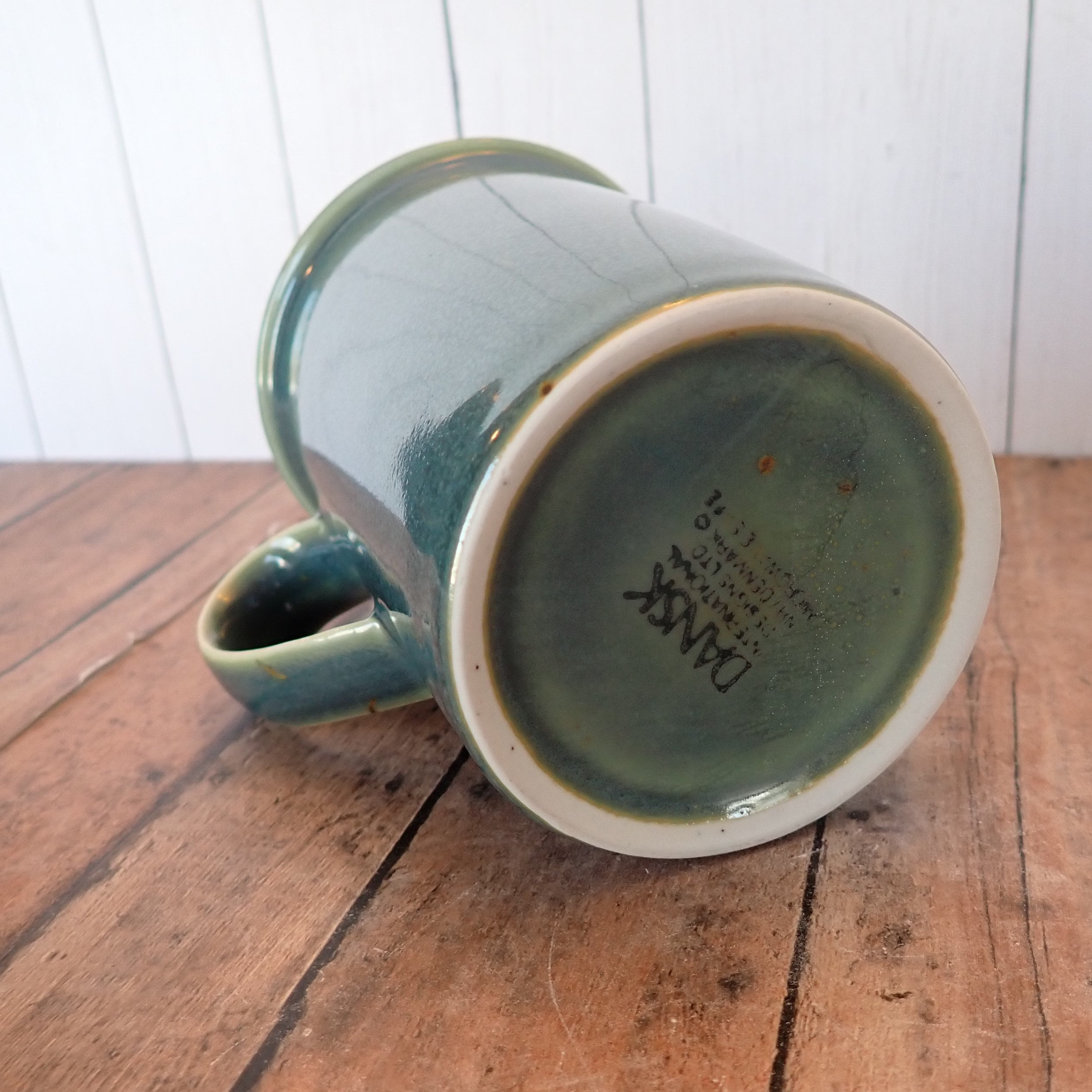 Vintage Dansk TEAL Blue Stoneware Mug Coffee Cup Blue with Speckled ...