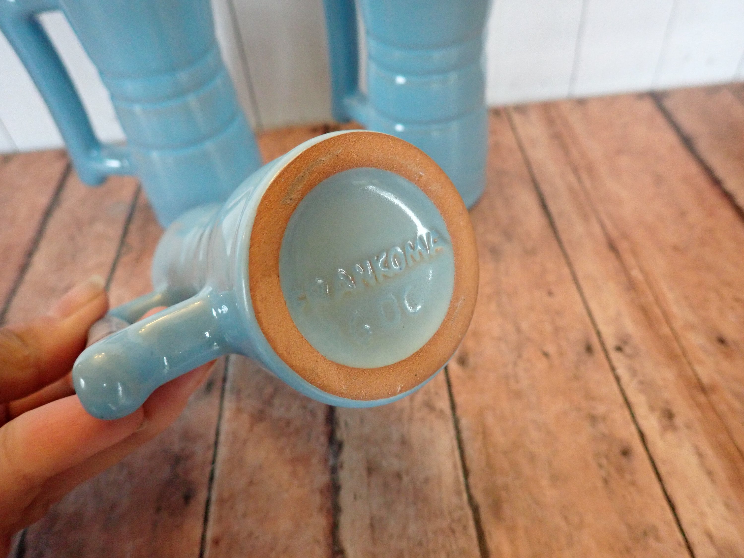 Vintage Frankoma Robins Egg Blue 32 oz. Pitcher 26D and Handled China ...