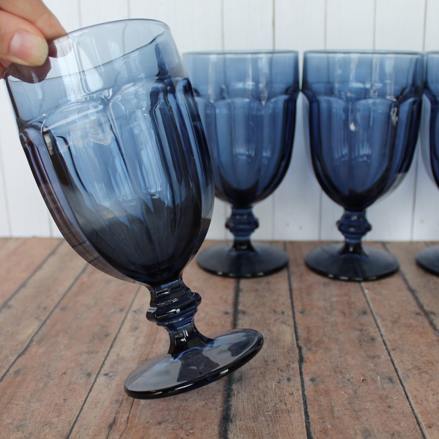 Vintage Libbey Glass GIBRALTAR Dusky Blue 7 Iced Tea Water Goblet Set ...