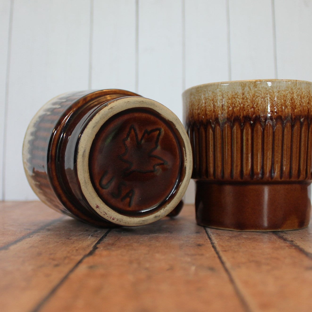 Vintage Western Stoneware Mug Coffee Cup Set of 2 Brown Drip with ...