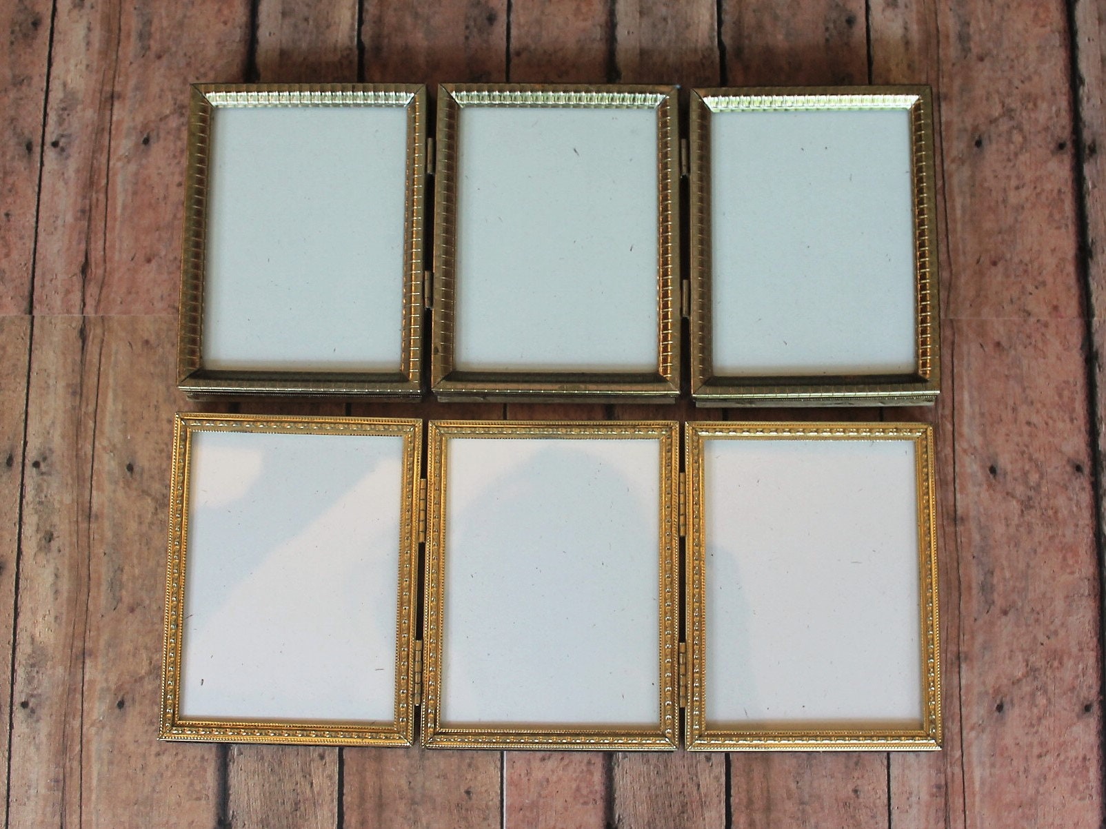 Vintage Brass Bronze Metal 3x4 Triple Hinged Frame Set of 2 Three Part ...