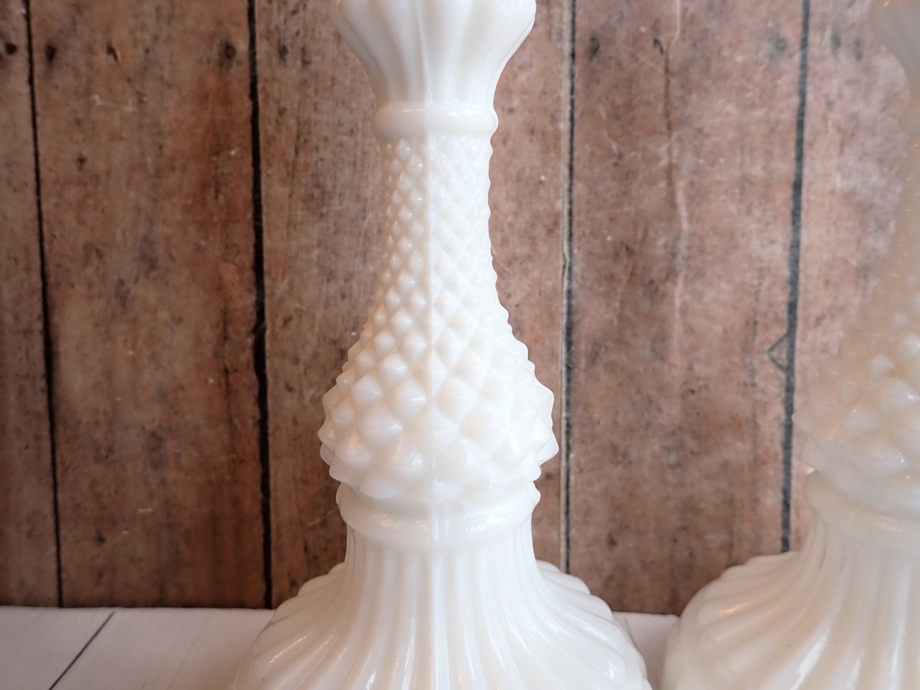 Vintage Milks Glass Candlesticks Set of 2 Matched Pair Hobnail Taper ...