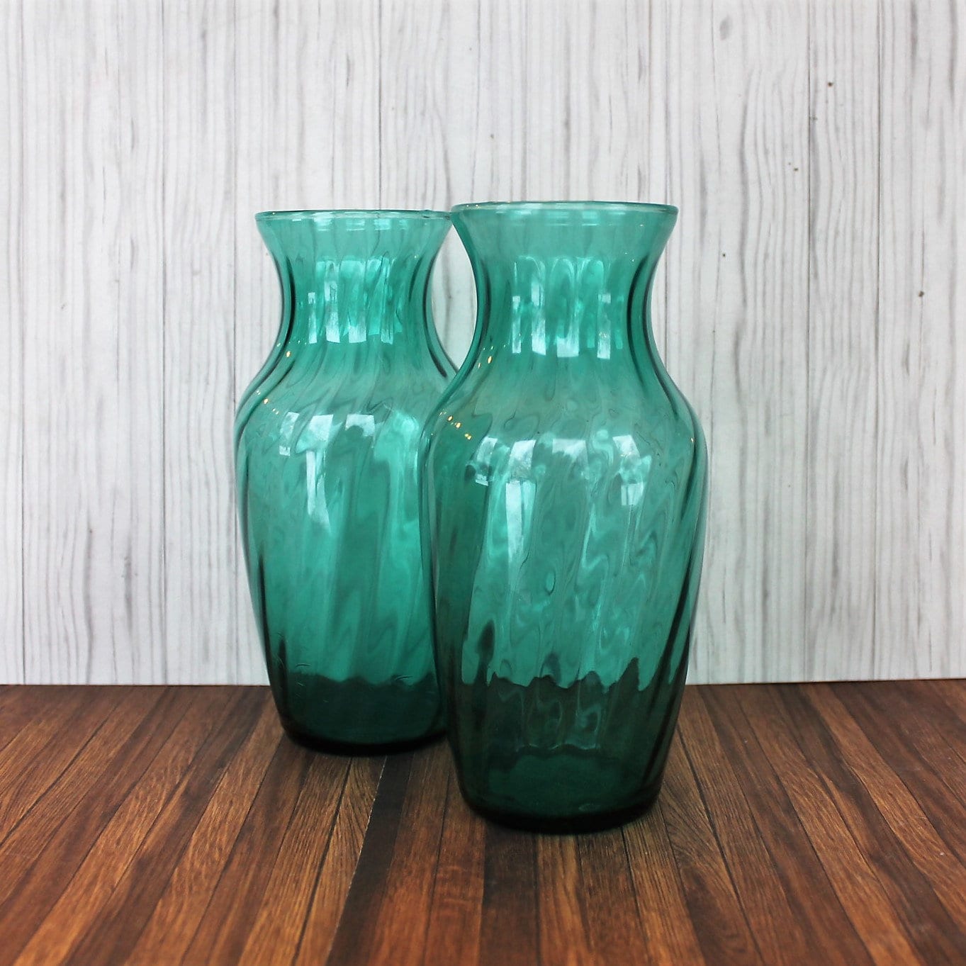 Vintage Indiana Glass Teal Blue Green Glass Vase Set of 2 Matching ...