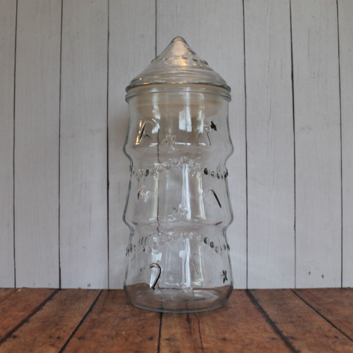 Vintage Clear Glass Christmas Tree Canister Jar Container Candy with ...