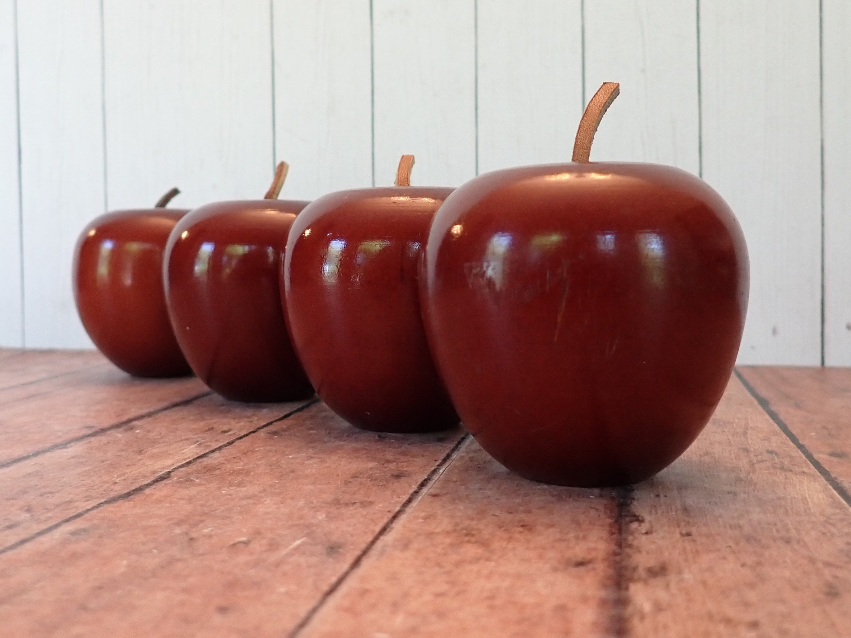 Vintage Wooden Red Apples Set of 4 Wood with Leather Stems Very ...