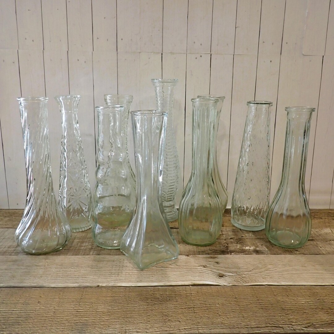 Vintage Clear Glass Vase Set of 10 Tall 9" Vases All Different Patterns ...