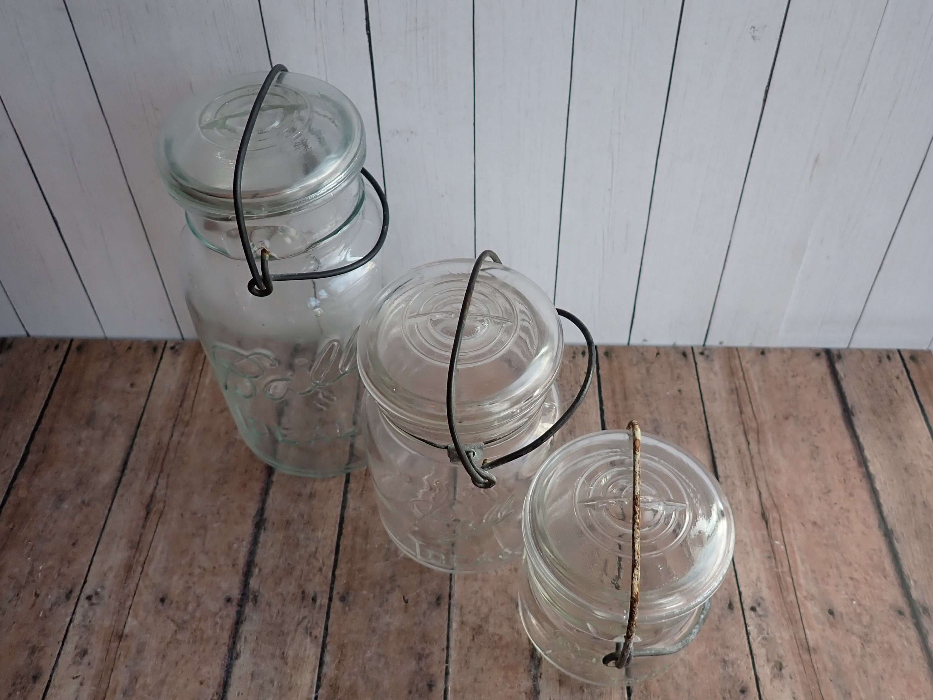 Vintage Clear Glass Ball Ideal Jar with Lid and Bail Set of 3 Quart ...