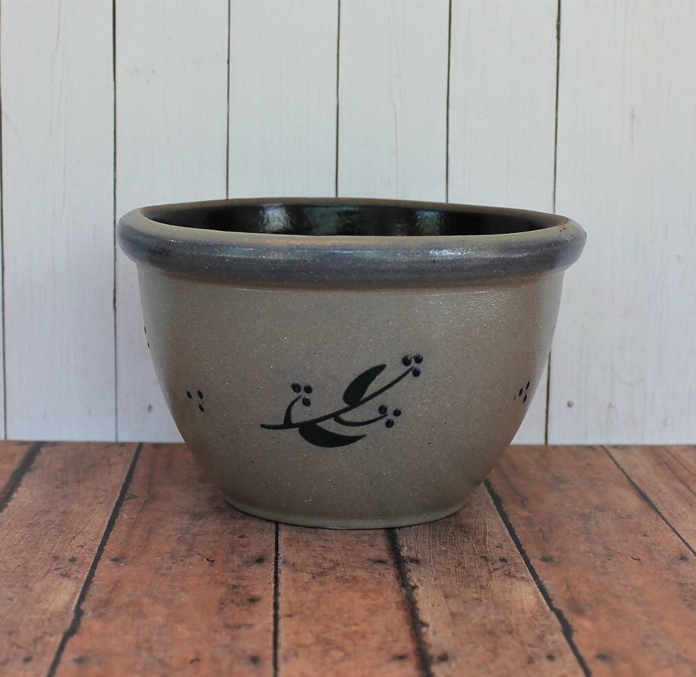 Vintage ROWE POTTERY WORKS Stoneware Mixing Bowl Gray with Blueberry ...