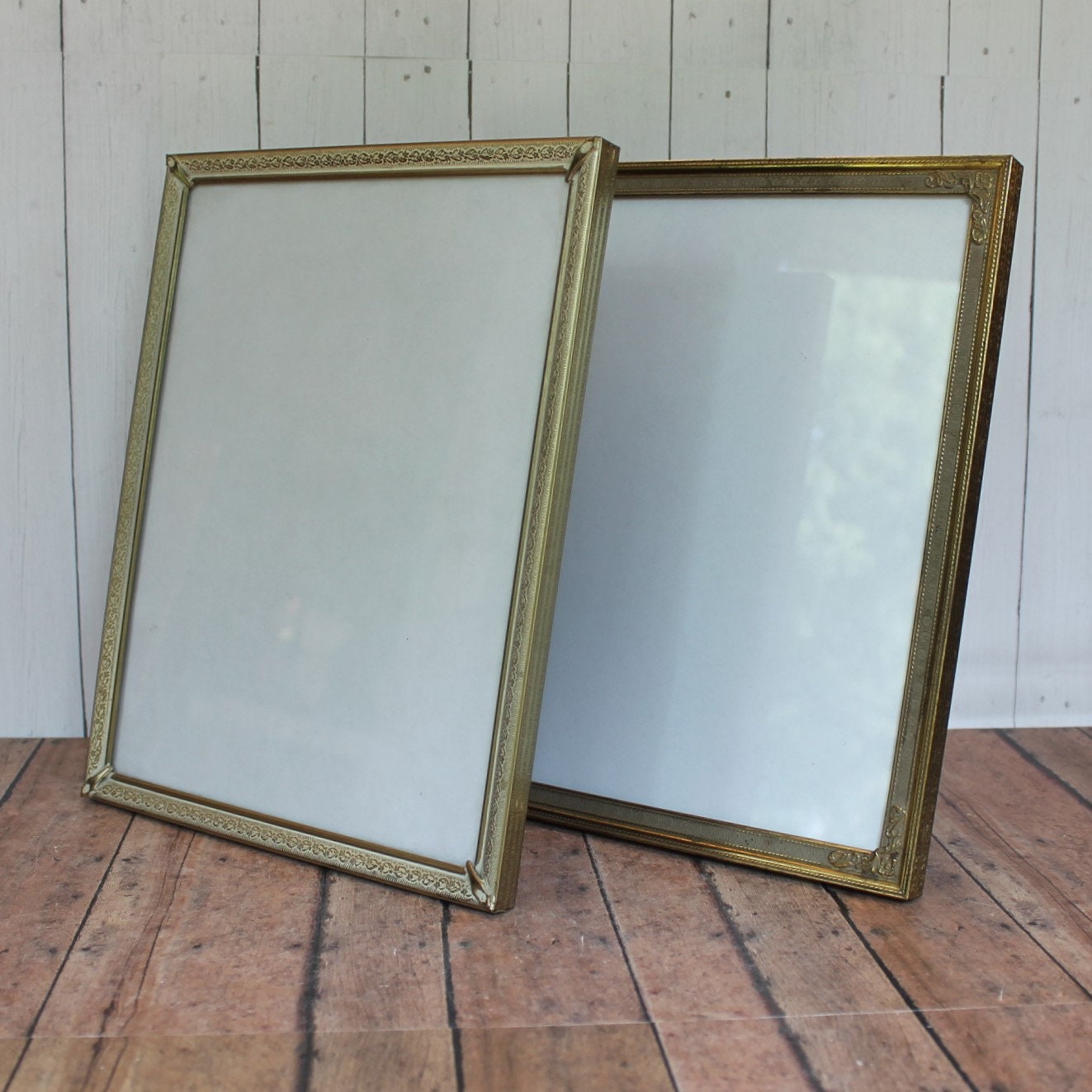 Vintage 8x10 Brass Photo Picture Frame Set of 2 with White and Beige ...